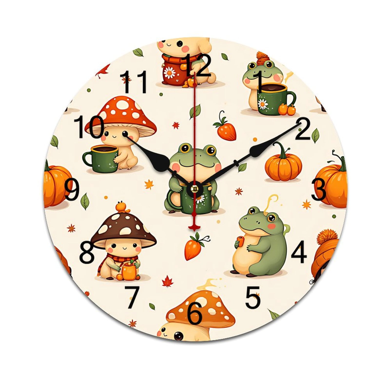 Autumn Frogs, And Pumpkins Word Saying Big Wall Clock Home Decor Art ...