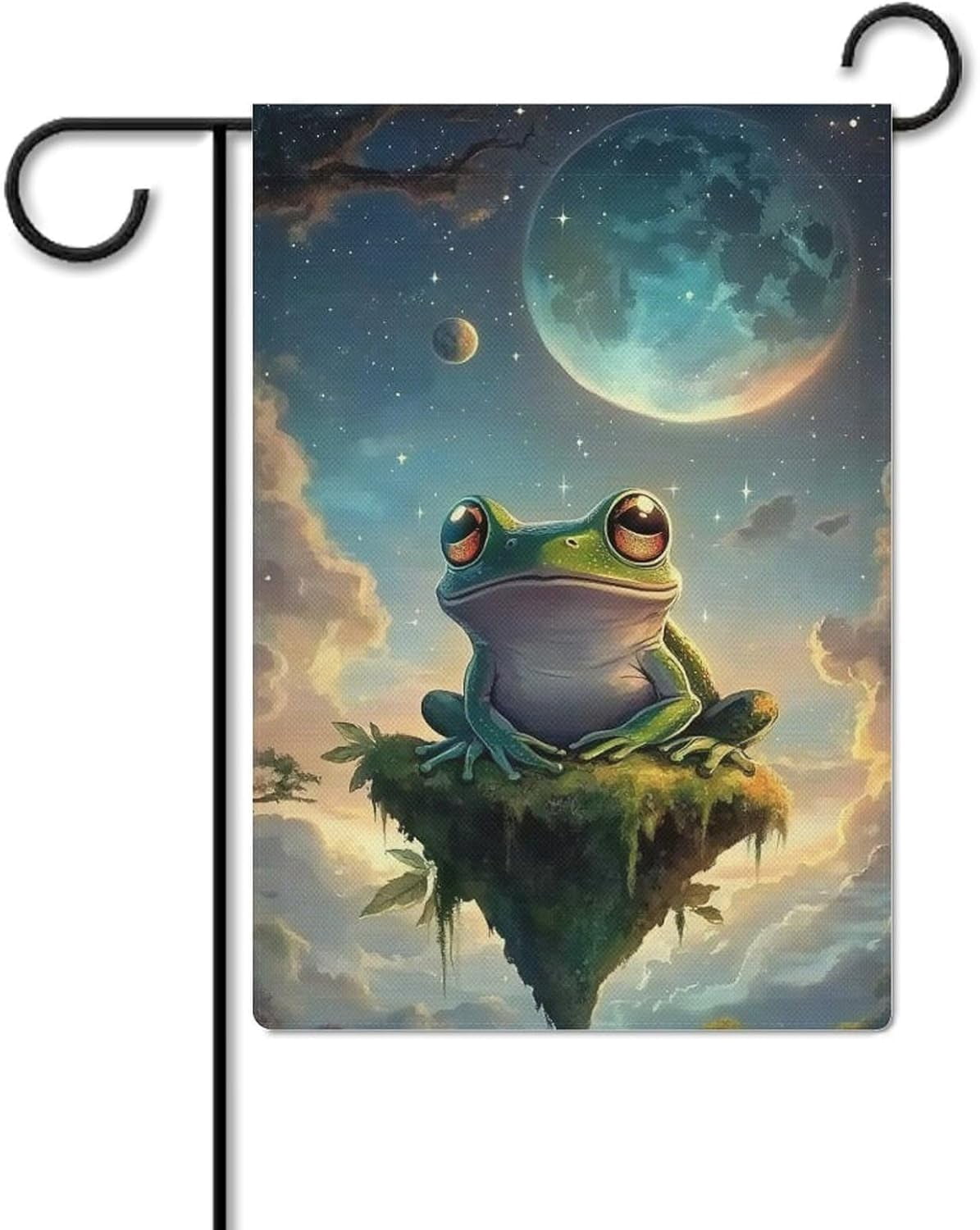 Autumn Garden Flag 12 x 18 Inch Double Sided Frog and Moon Linen Yard ...