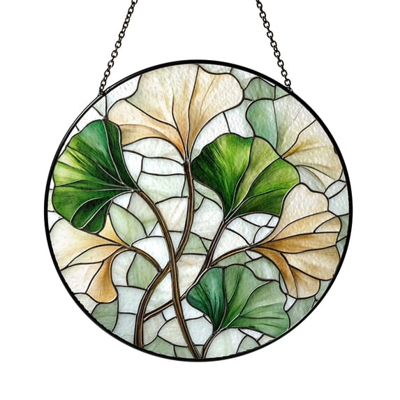 Autumn Ginkgo Leaf Window Hanging Decor, Stained Glass Style Botanical ...