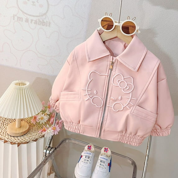 Autumn Girls Leather Jackets Cute Embroidery HelloKitty Outerwear Teen ...