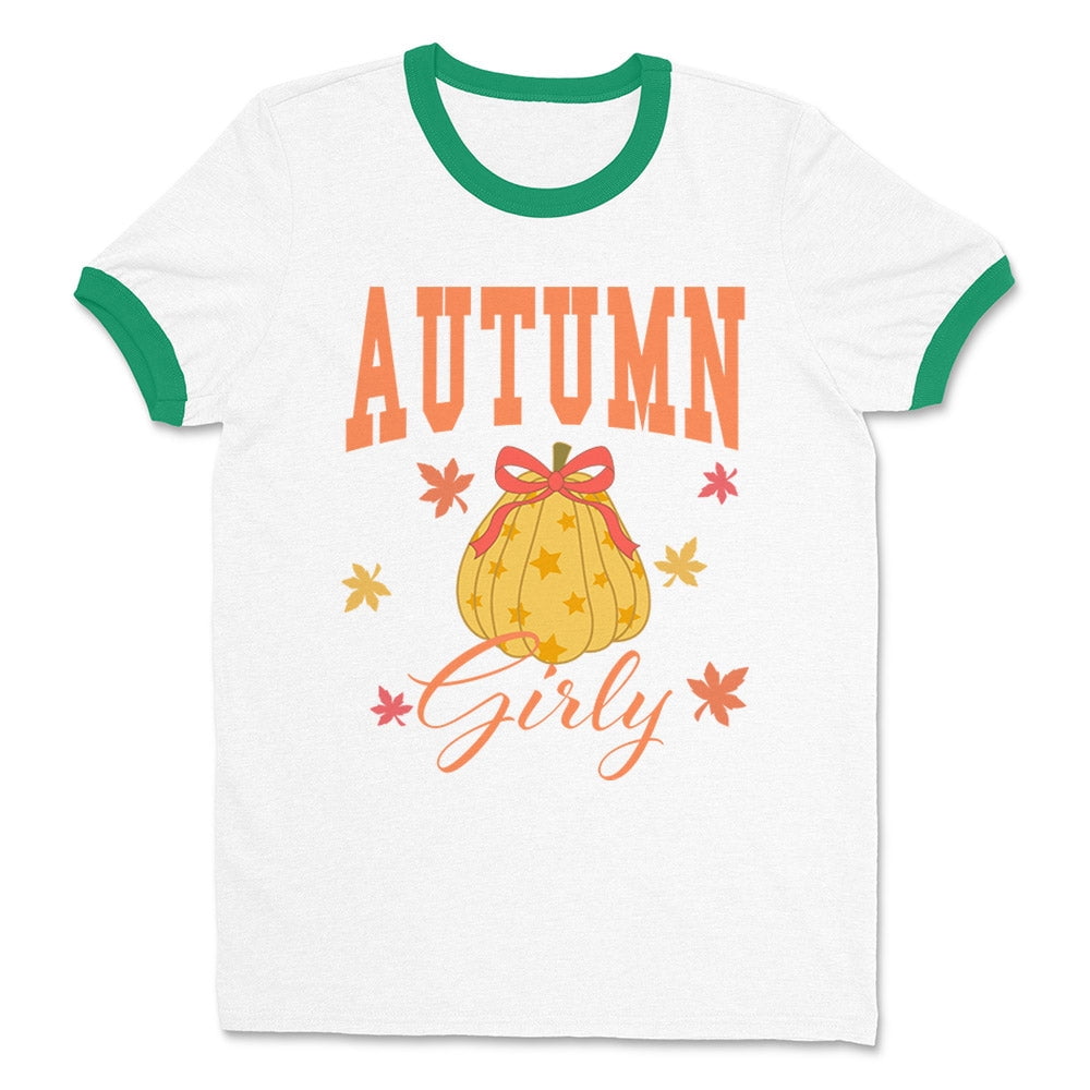Autumn Girly Ringer Tee Shirt Unisex 2X-Large White/Kelly Green - Walmart.com