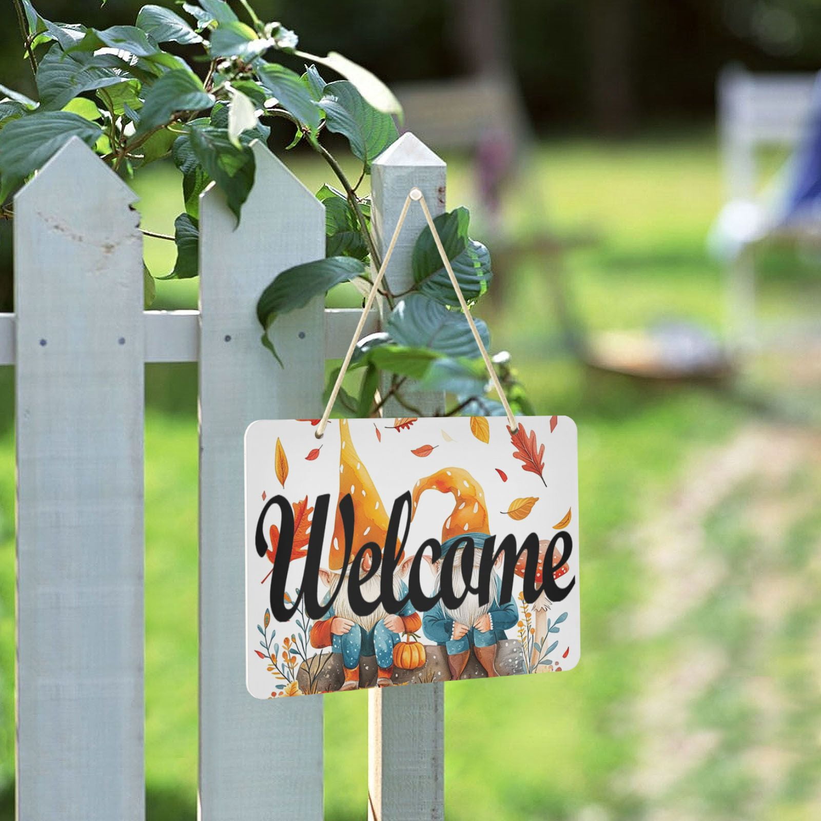 Autumn Gnome Leaves Welcome Sign for Front Door Porch Wreath Door Sign ...