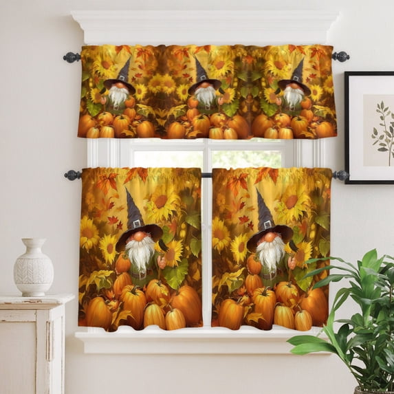 Autumn Gnome Pumpkin Harvest Curtain Tier and Valance Set 3 Piece ...