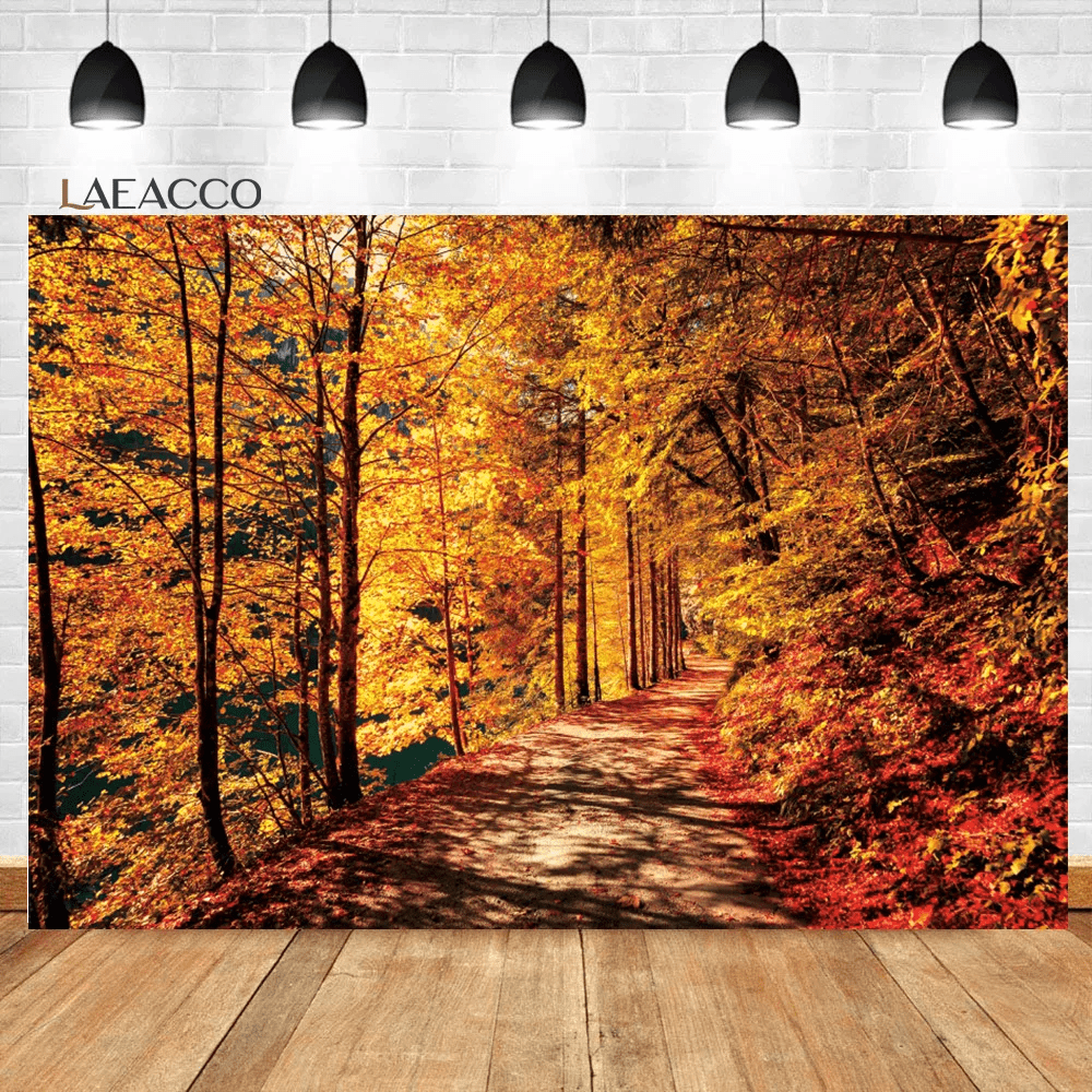 Autumn Golden Leaves Outdoor Park Trail Real Scene Photocall ...