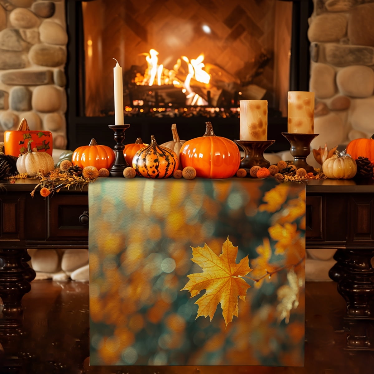 Autumn Golden Maple Leaf Table Runners Dresser r for Kitchen Holiday ...