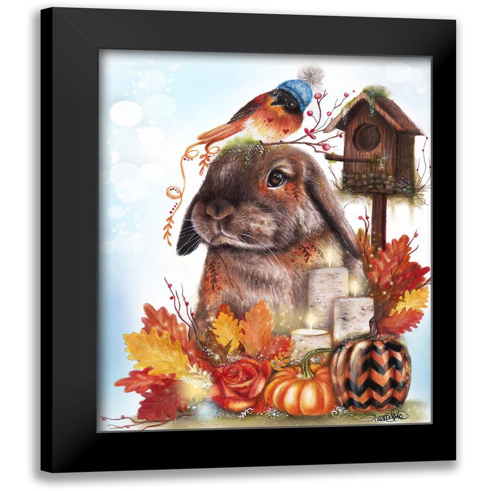 Autumn Greetings Bunny - with Background 15x18 Black Modern Framed ...