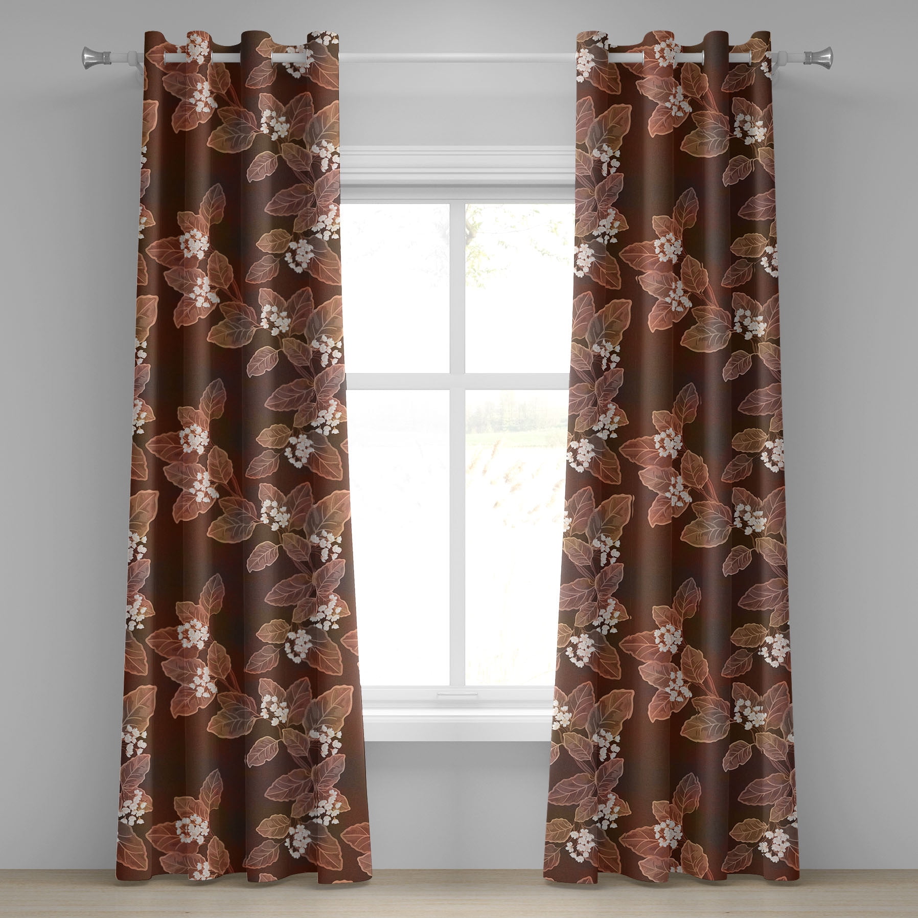 Autumn Grommet Curtain, Fall Season Inspirations with Leaves and Tiny ...