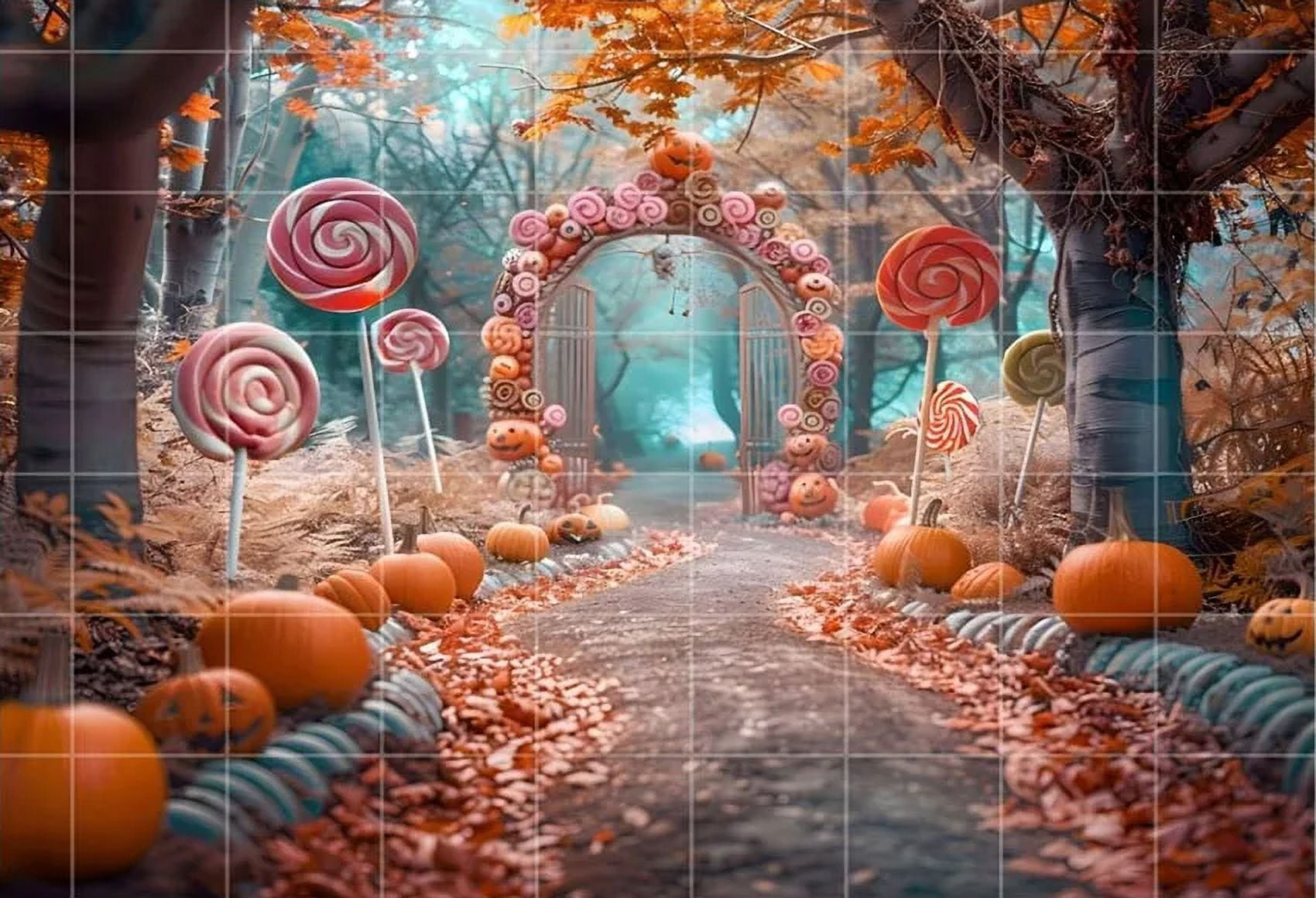 Autumn Halloween Candyland Pumpkin Kids Birthday Cake Smash Portrait r ...