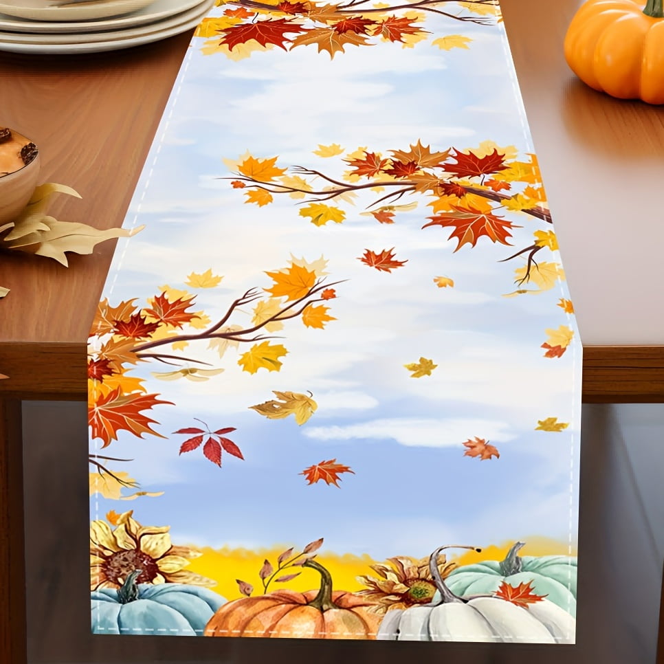 Autumn Halloween Pumpkin Linen Table Runners Fall Maple Leaf Dresser ...