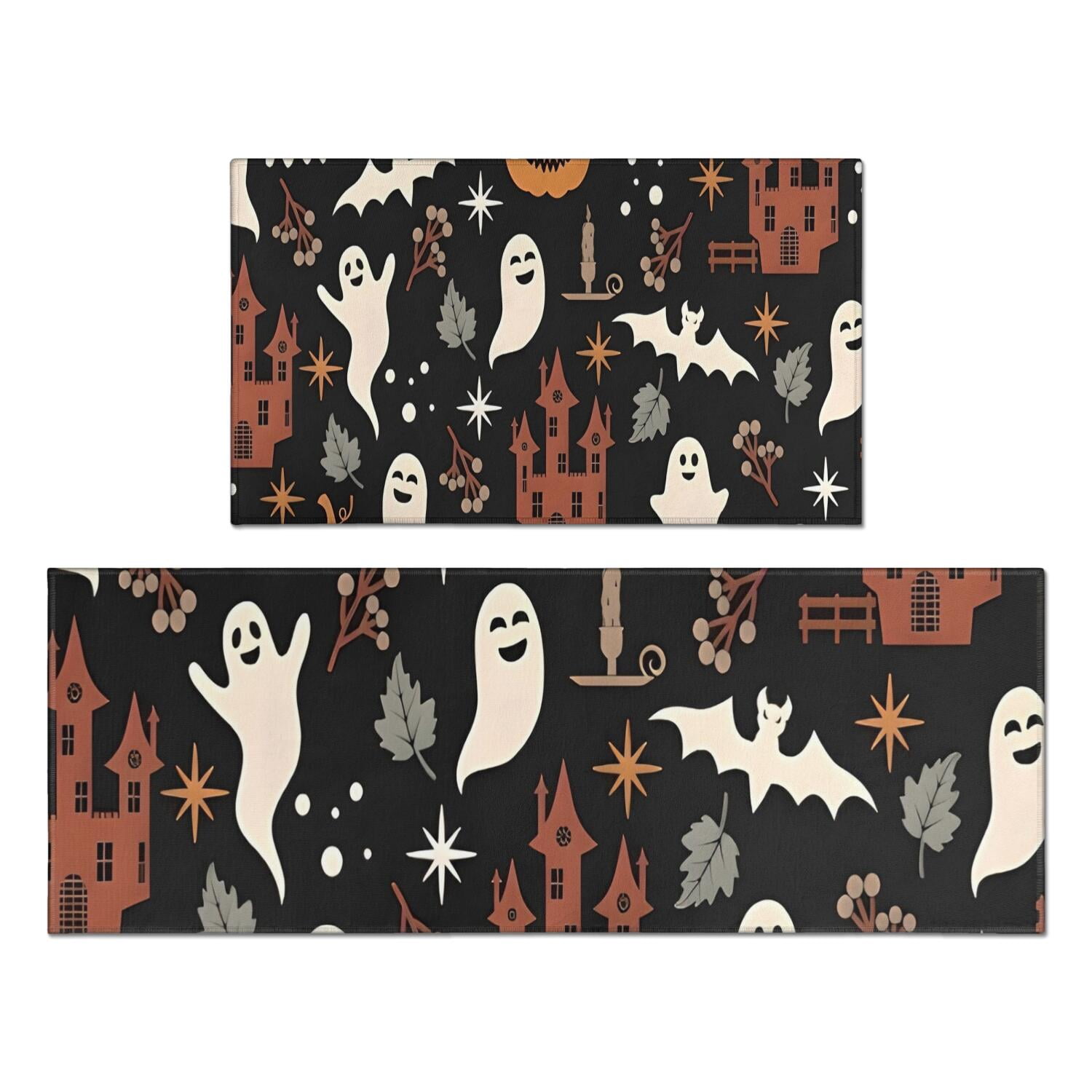 Autumn Halloween Scene Pattern Kitchen Rugs Sets Of 2,Anti Fatigue ...