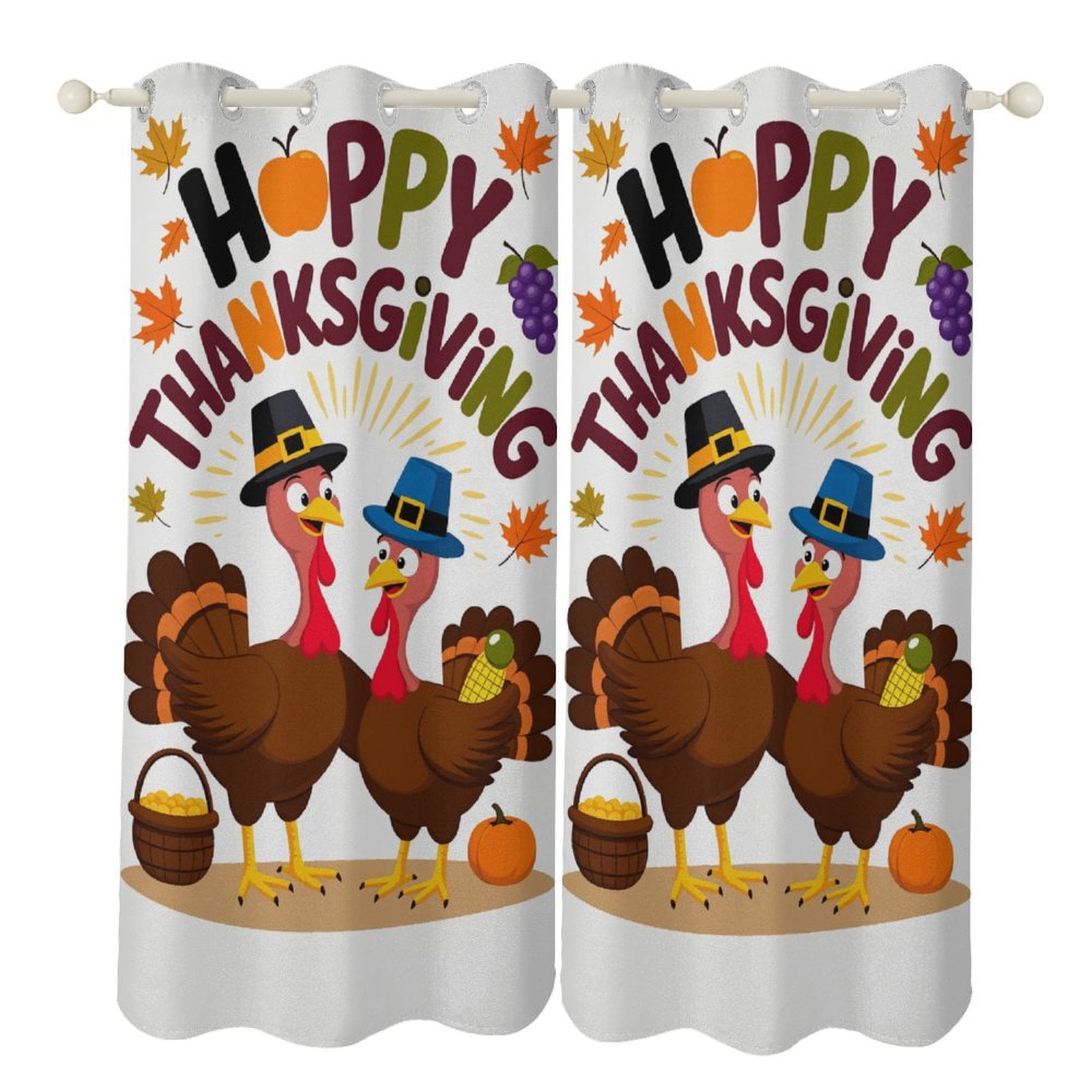 Autumn Happy Thanksgiving Turkey 2 Panels Blackout Curtains for Bedroom ...