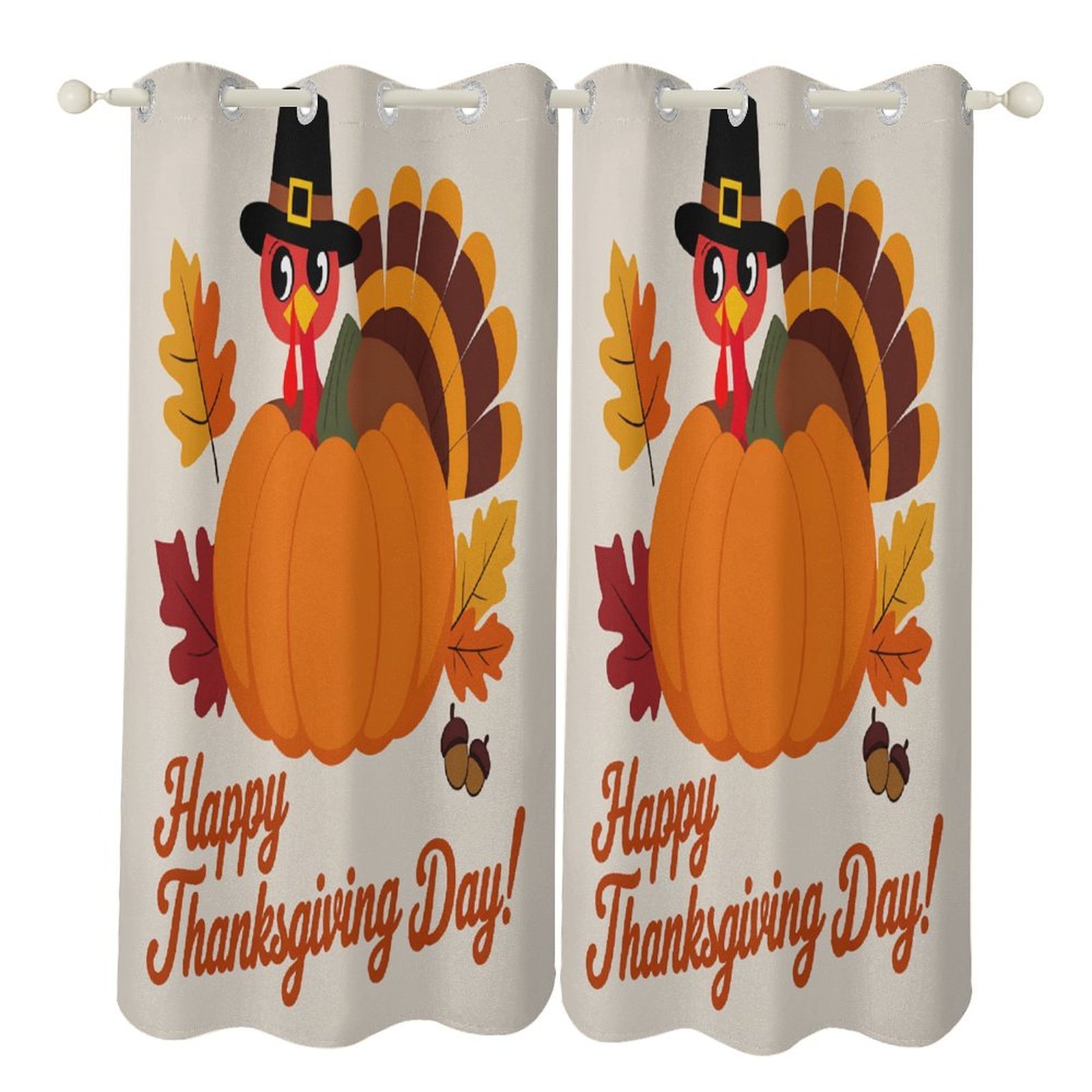 Autumn Happy Thanksgiving Turkey 2 Panels Blackout Curtains for Bedroom ...