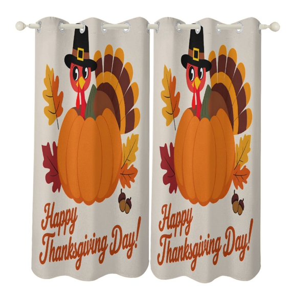 Autumn Happy Thanksgiving Turkey 2 Panels Blackout Curtains for Bedroom ...