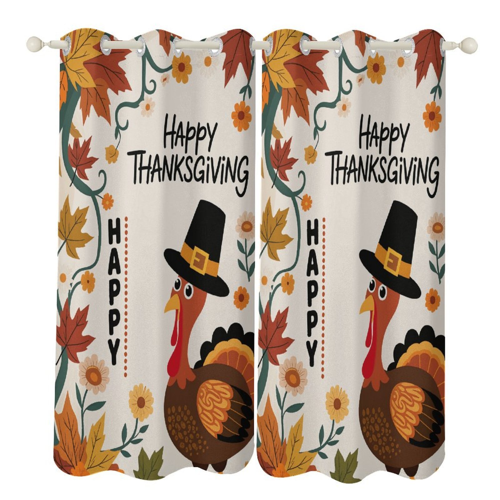 Autumn Happy Thanksgiving Turkey 2 Panels Blackout Curtains for Bedroom ...