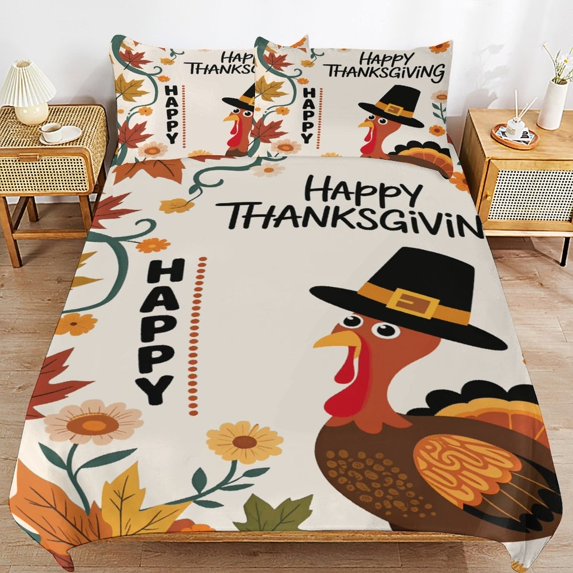Autumn Happy Thanksgiving Turkey 3D Duvet Cover 3pcs Set Bedding Set ...