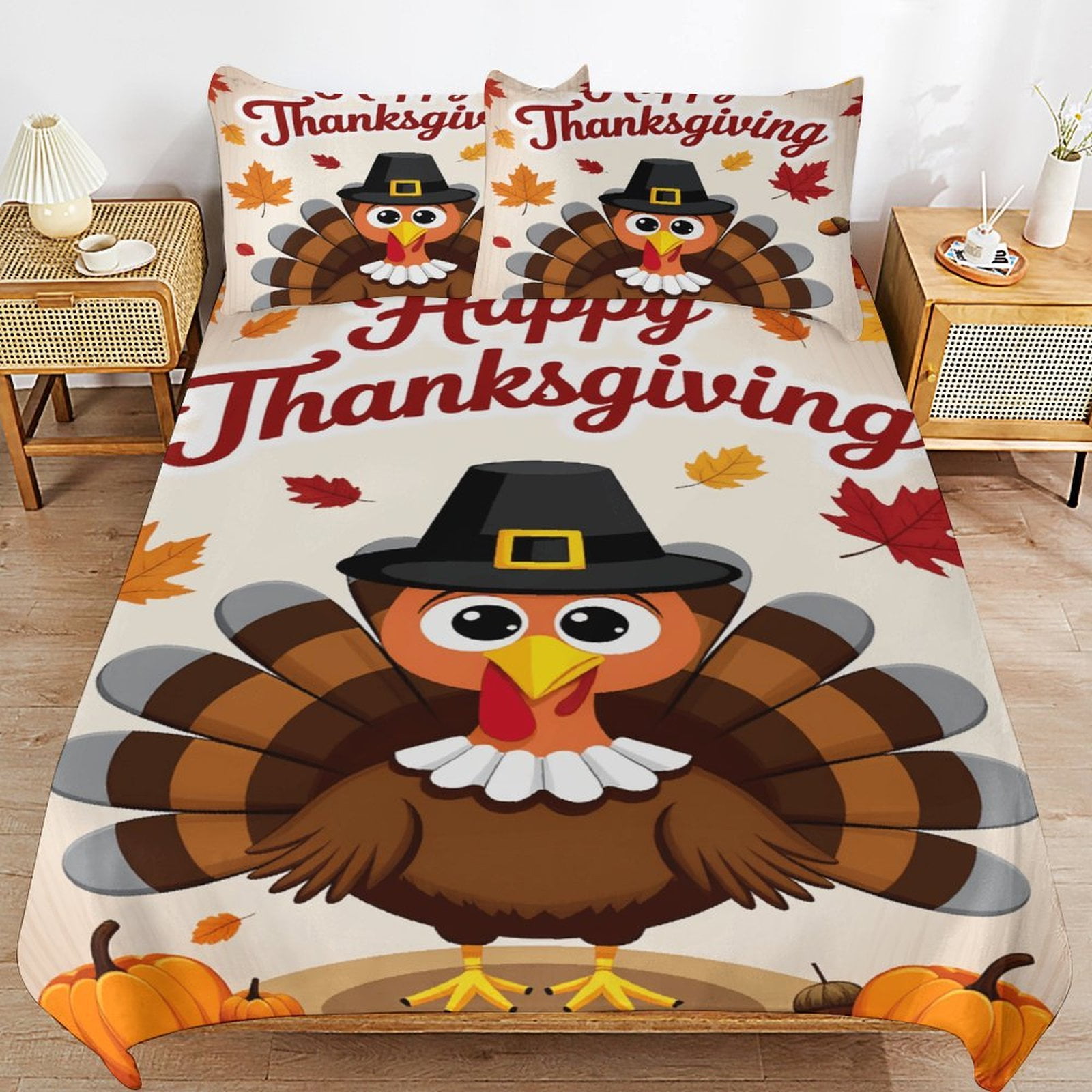 Autumn Happy Thanksgiving Turkey 3D Duvet Cover 3pcs Set Bedding Set ...