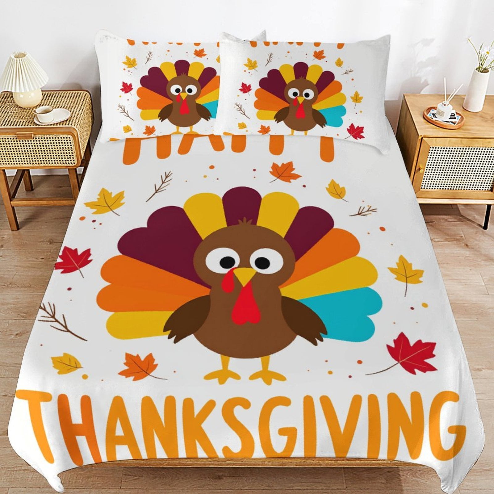 Autumn Happy Thanksgiving Turkey 3D Duvet Cover 3pcs Set Bedding Set ...