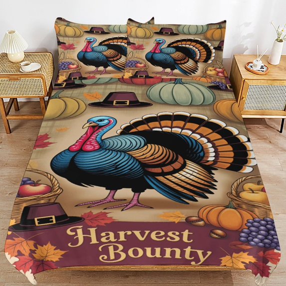 Autumn Happy Thanksgiving Turkey 3D Duvet Cover 3pcs Set Bedding Set ...