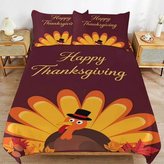 Autumn Happy Thanksgiving Turkey 3D Duvet Cover 3pcs Set Bedding Set ...