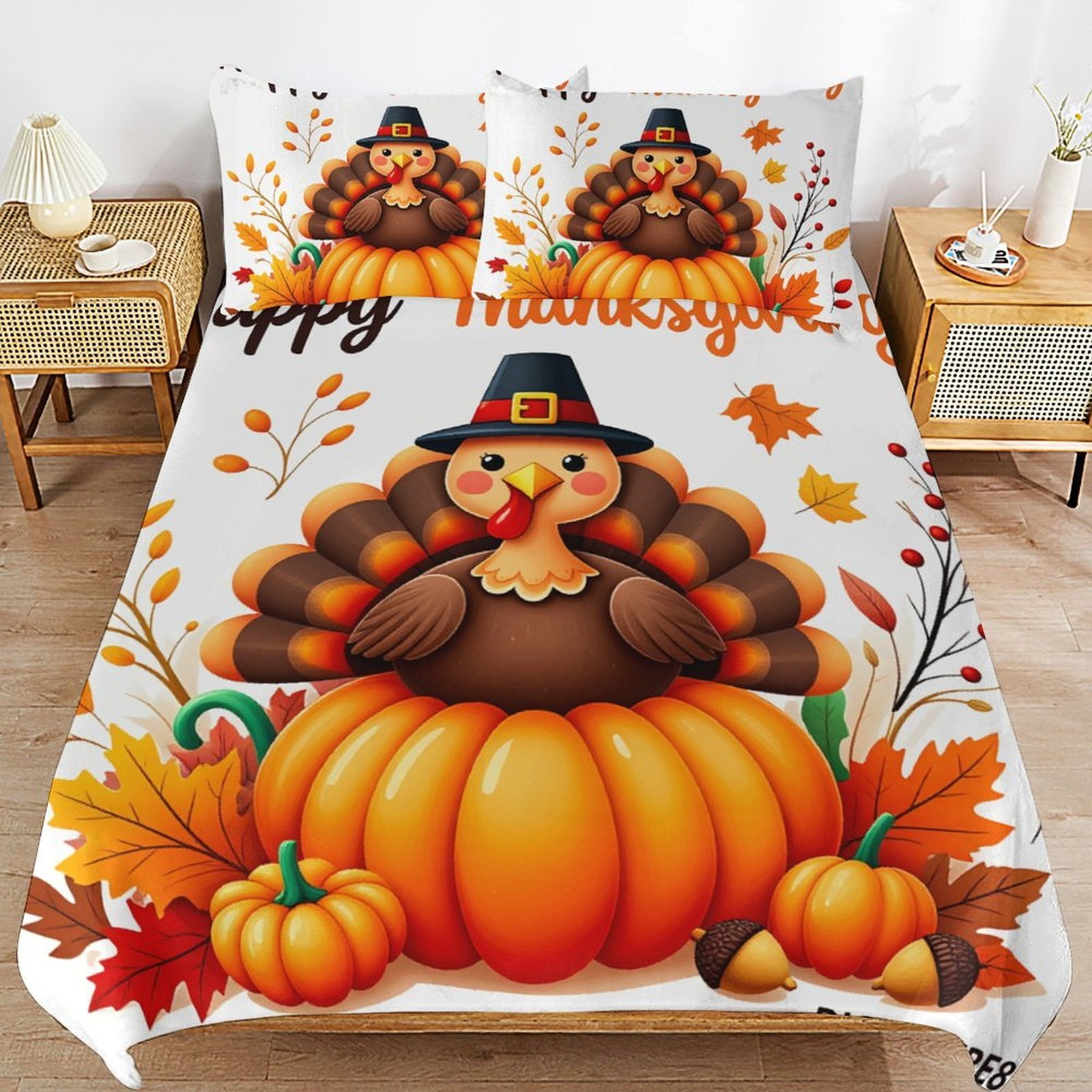 Autumn Happy Thanksgiving Turkey 3D Duvet Cover 3pcs Set Bedding Set ...