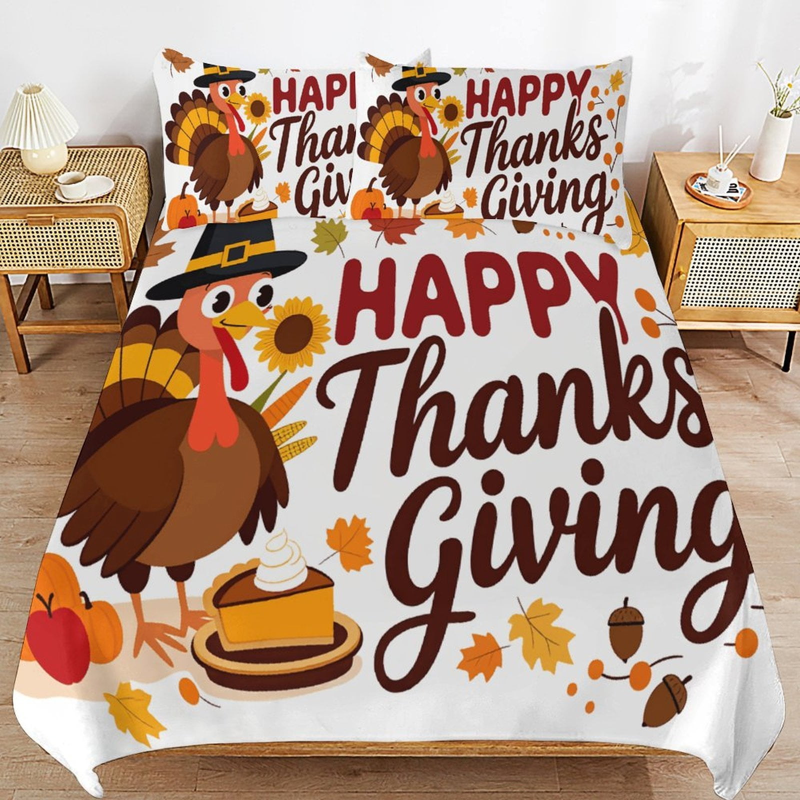 Autumn Happy Thanksgiving Turkey Bedding Set Couple Bedclothes ...