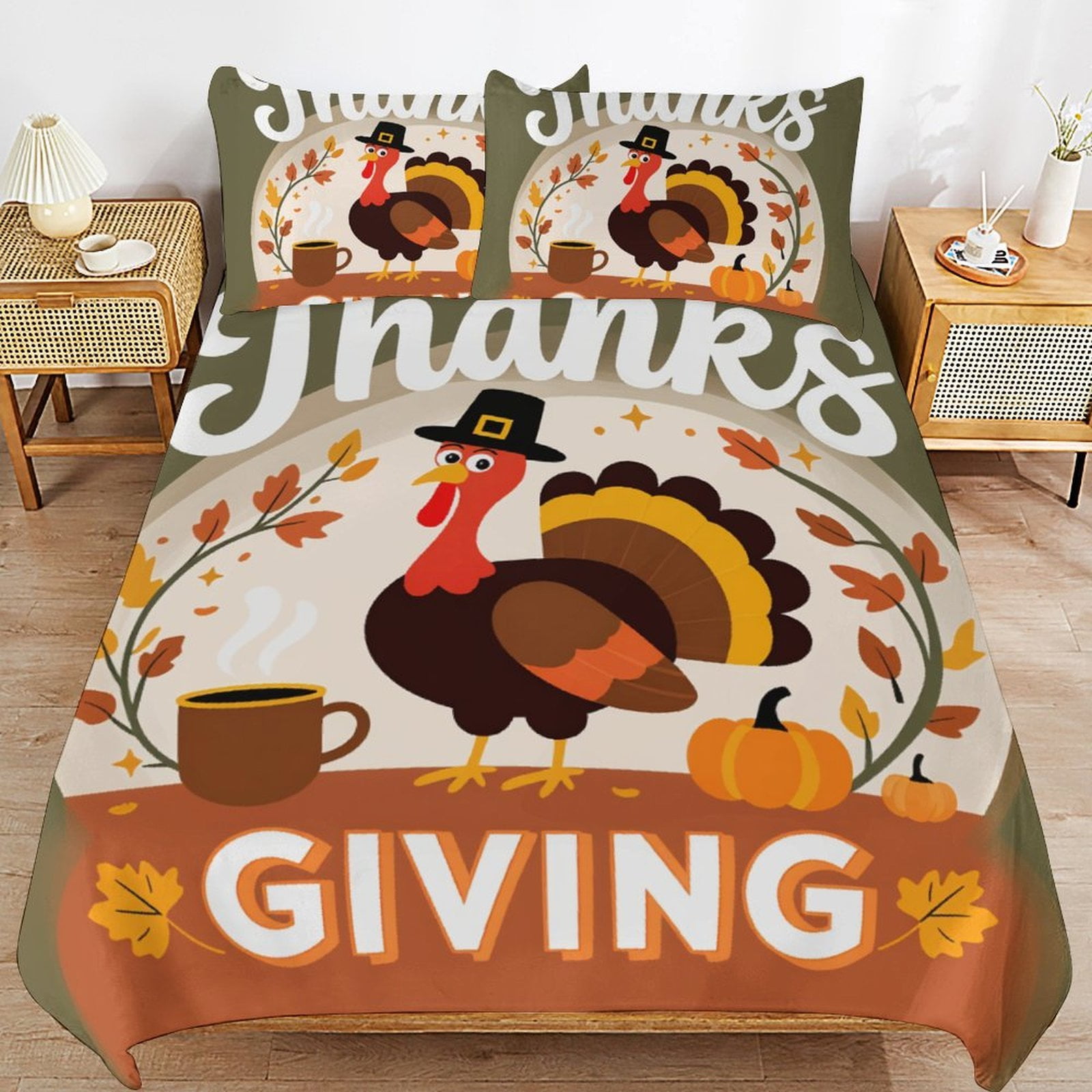 Autumn Happy Thanksgiving Turkey Bedding Set Couple Bedclothes ...