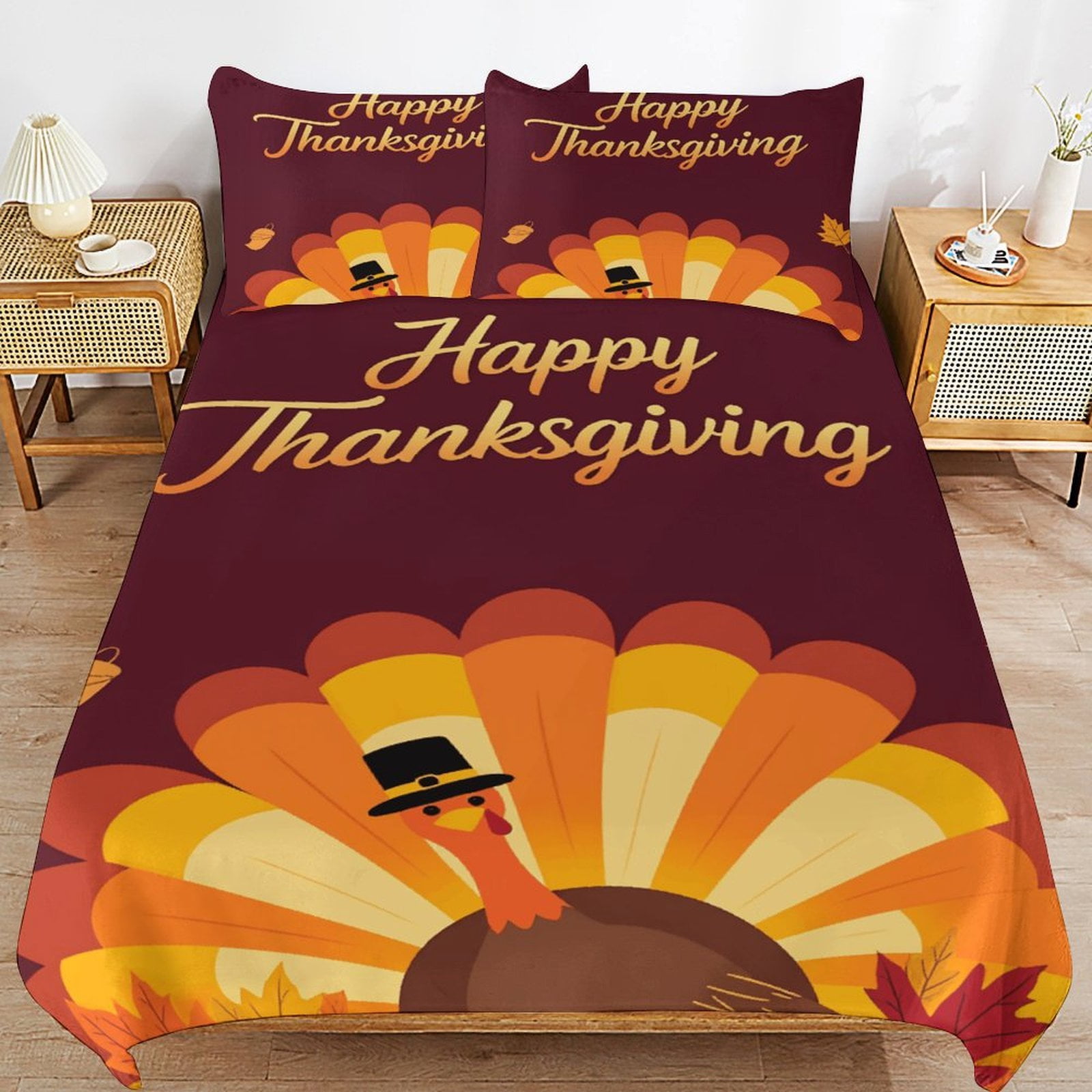 Autumn Happy Thanksgiving Turkey Bedding Set Couple Bedclothes ...