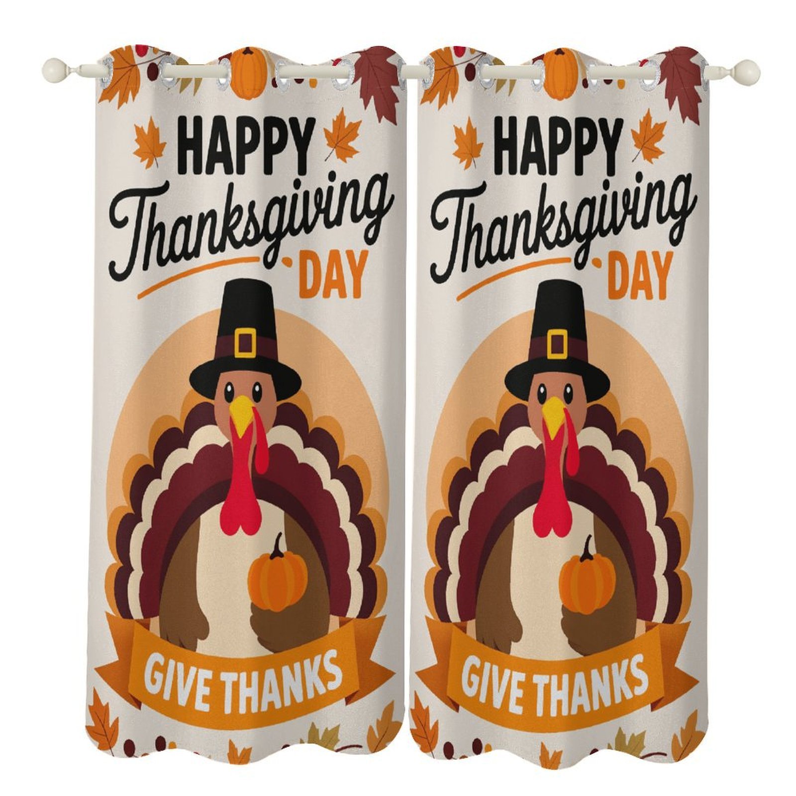Autumn Happy Thanksgiving Turkey Blackout Curtain 3d Printed Window ...