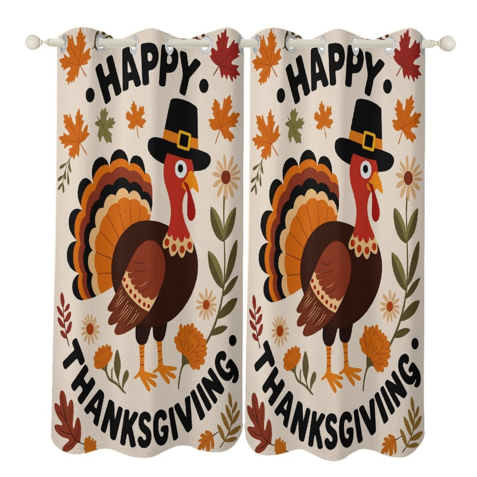 Autumn Happy Thanksgiving Turkey Blackout Curtain 3d Printed Window ...