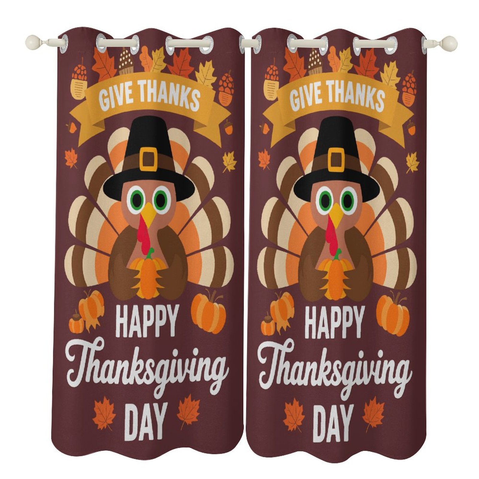 Autumn Happy Thanksgiving Turkey Blackout Curtain 3d Printed Window ...