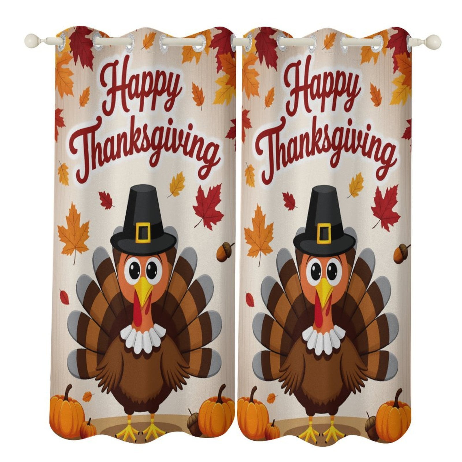 Autumn Happy Thanksgiving Turkey Blackout Curtains Window Drapes Room ...