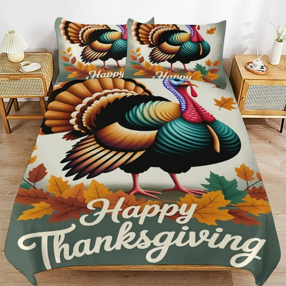 Autumn Happy Thanksgiving Turkey Duvet Cover 3pcs Set Themed Multicolor ...