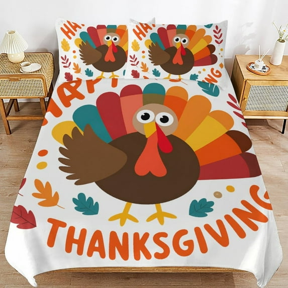 Autumn Happy Thanksgiving Turkey Duvet Cover 3pcs Set Themed Multicolor ...