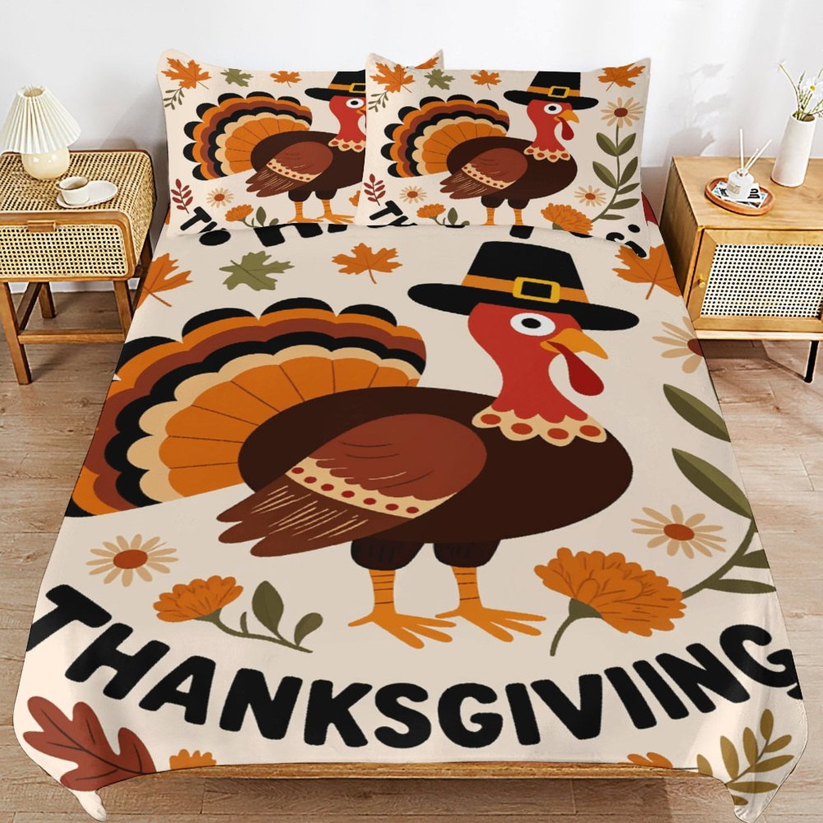 Autumn Happy Thanksgiving Turkey Duvet Cover 3pcs Set Themed Multicolor ...