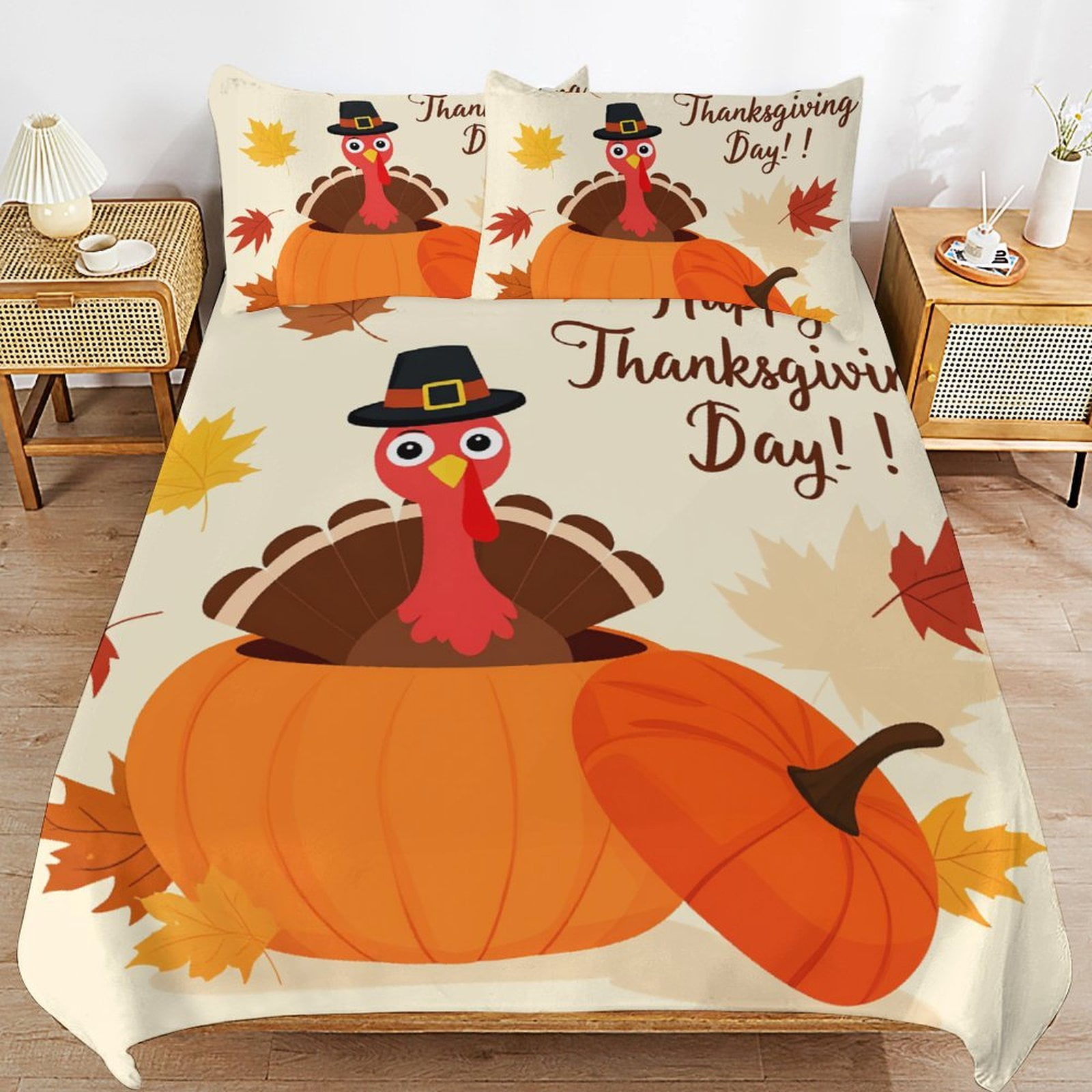 Autumn Happy Thanksgiving Turkey Duvet Cover 3pcs Set Themed Multicolor ...