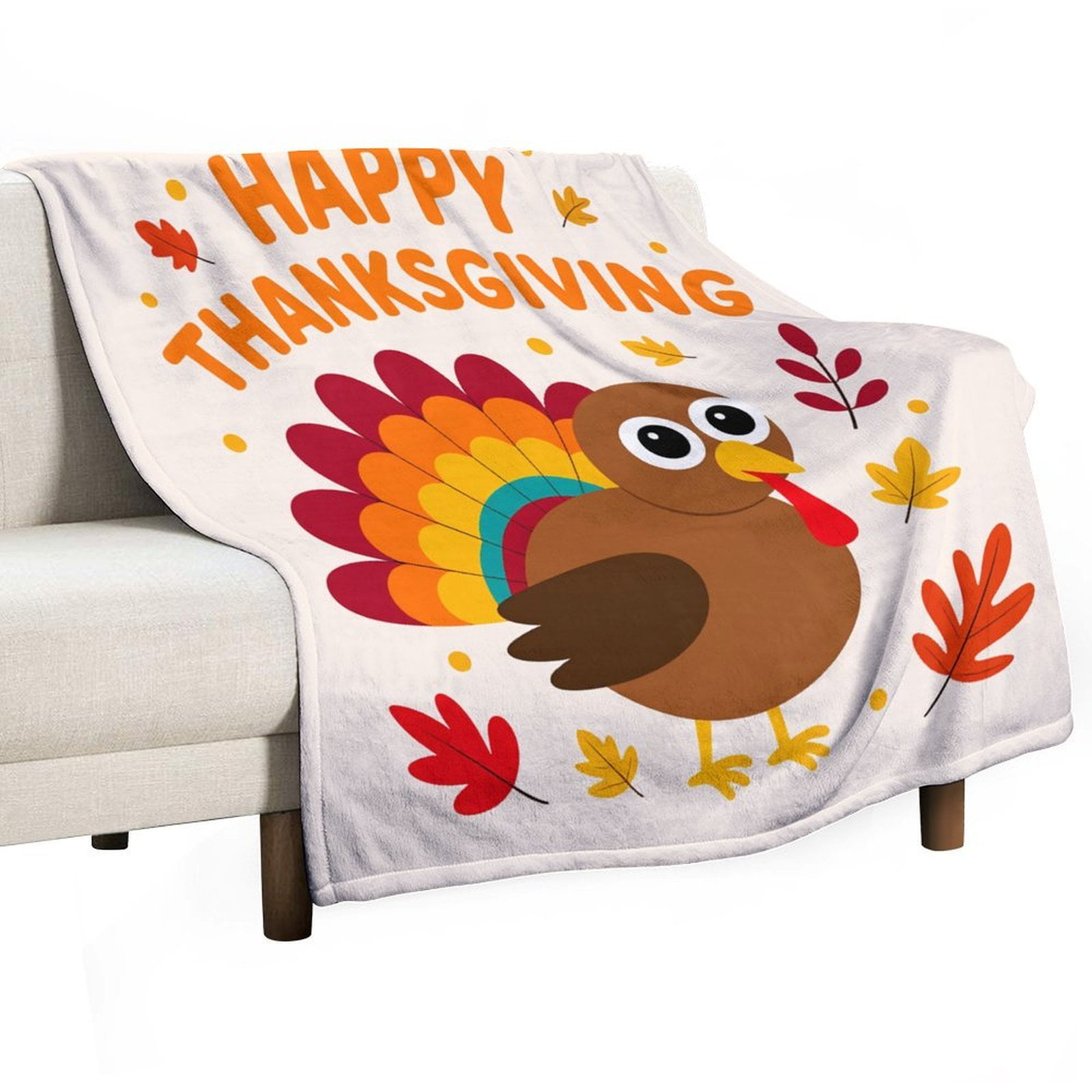 Autumn Happy Thanksgiving Turkey Flannel Blanket Blanket for Couch Sofa ...