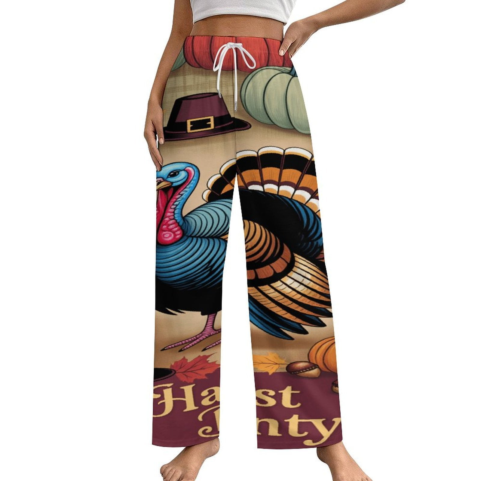 Autumn Happy Thanksgiving Turkey Pajama Pants Breathable with Pockets ...