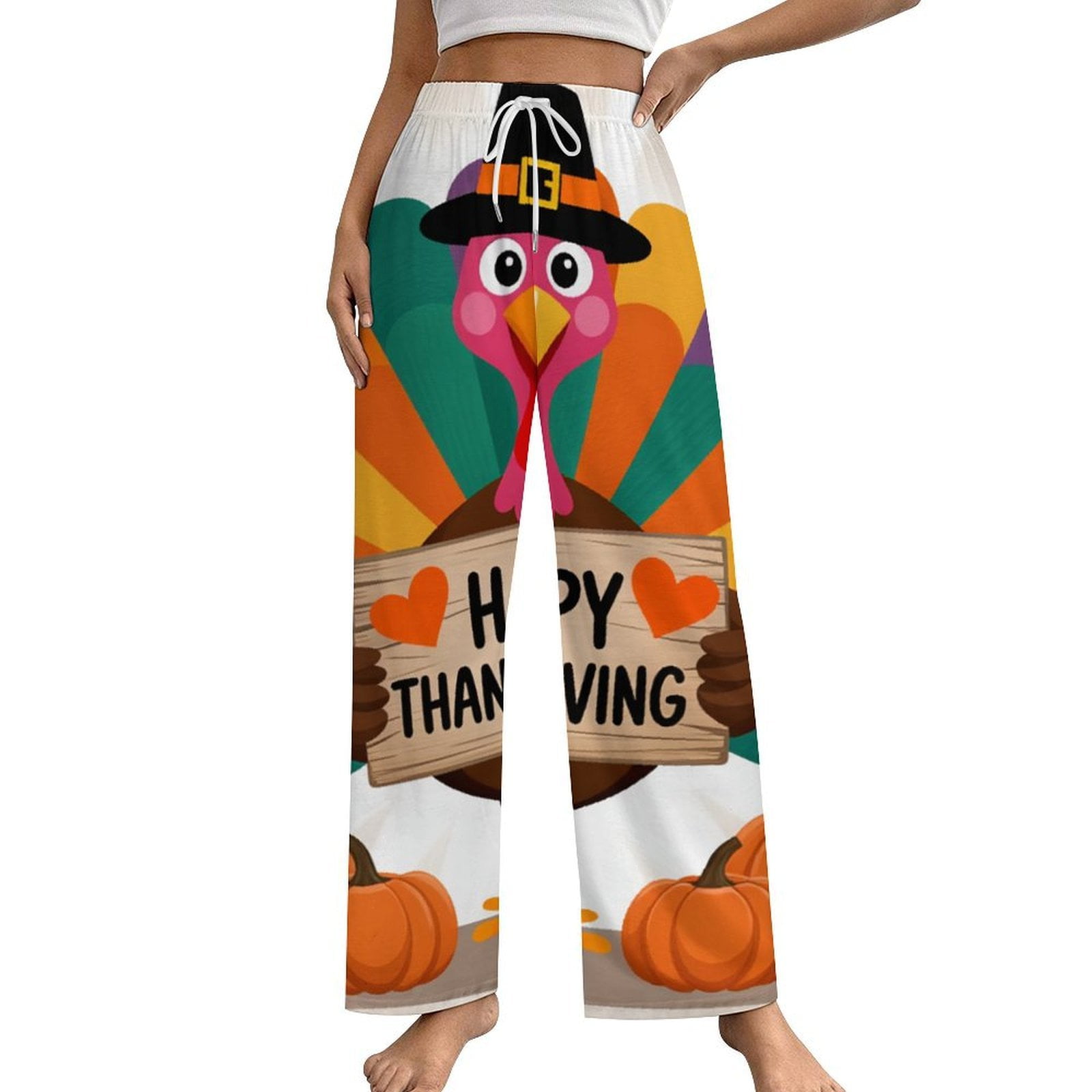 Autumn Happy Thanksgiving Turkey Pajama Pants Breathable with Pockets ...