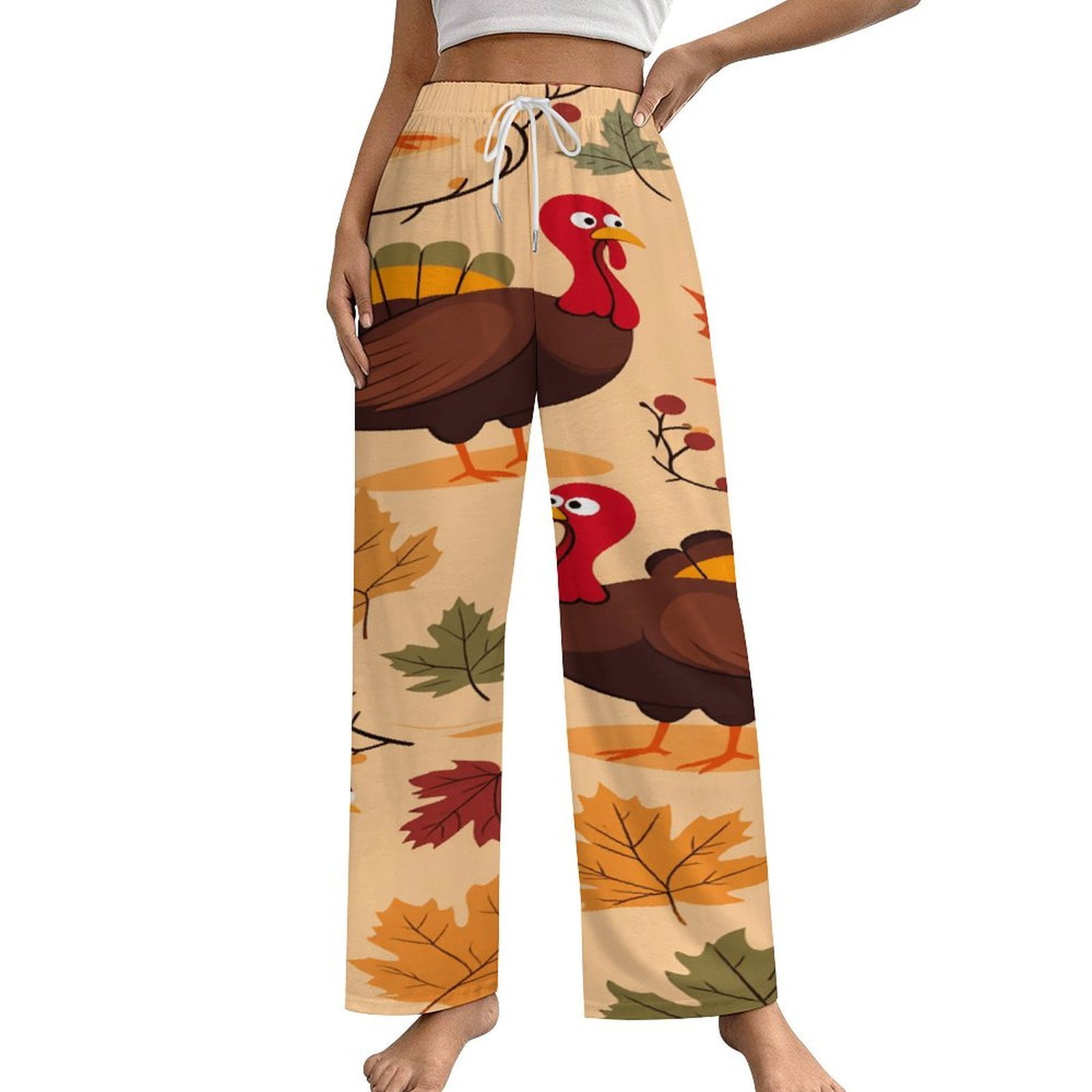 Autumn Happy Thanksgiving Turkey Pajama Pants Breathable with Pockets ...