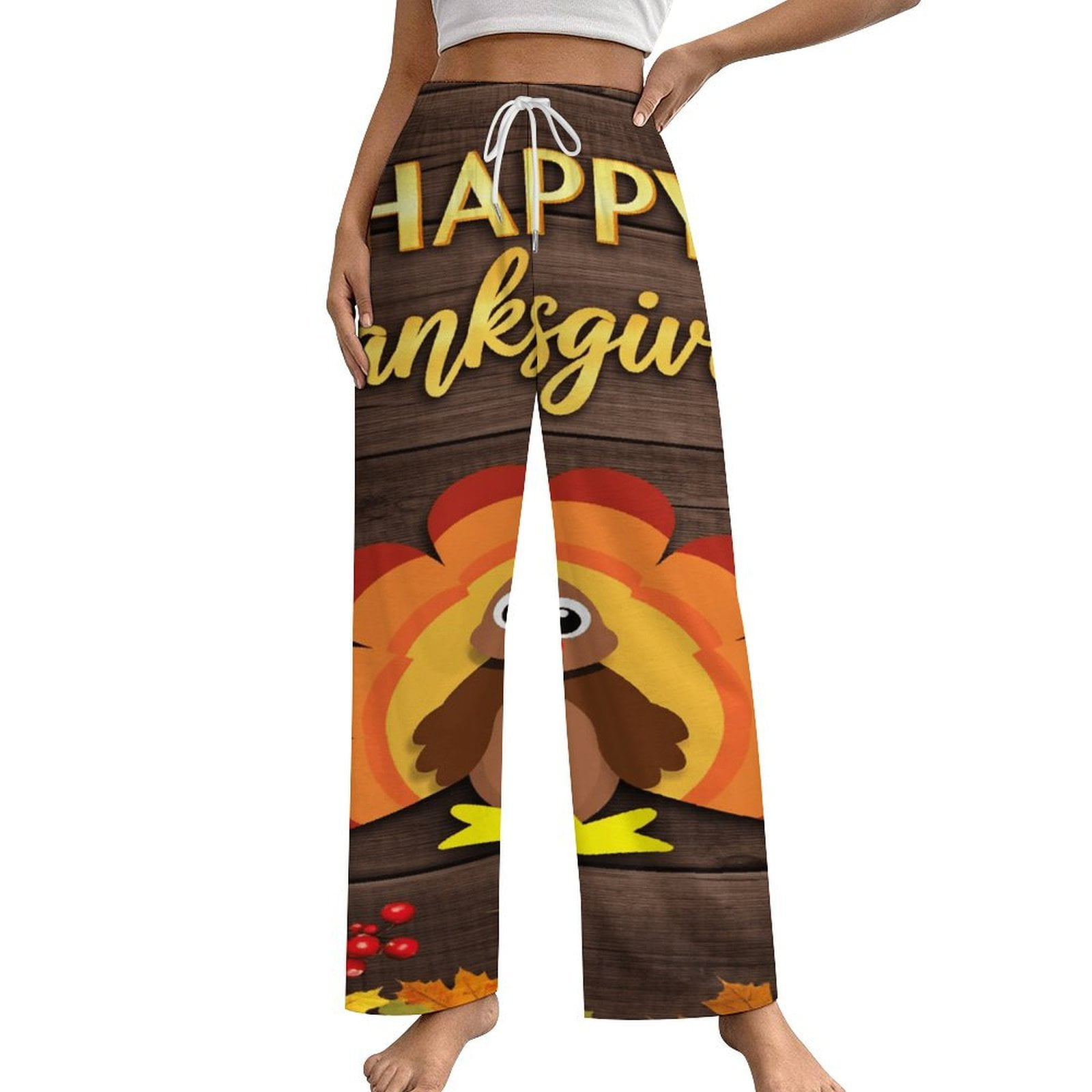 Autumn Happy Thanksgiving Turkey Pajama Pants Comfortable Elastic Waist ...