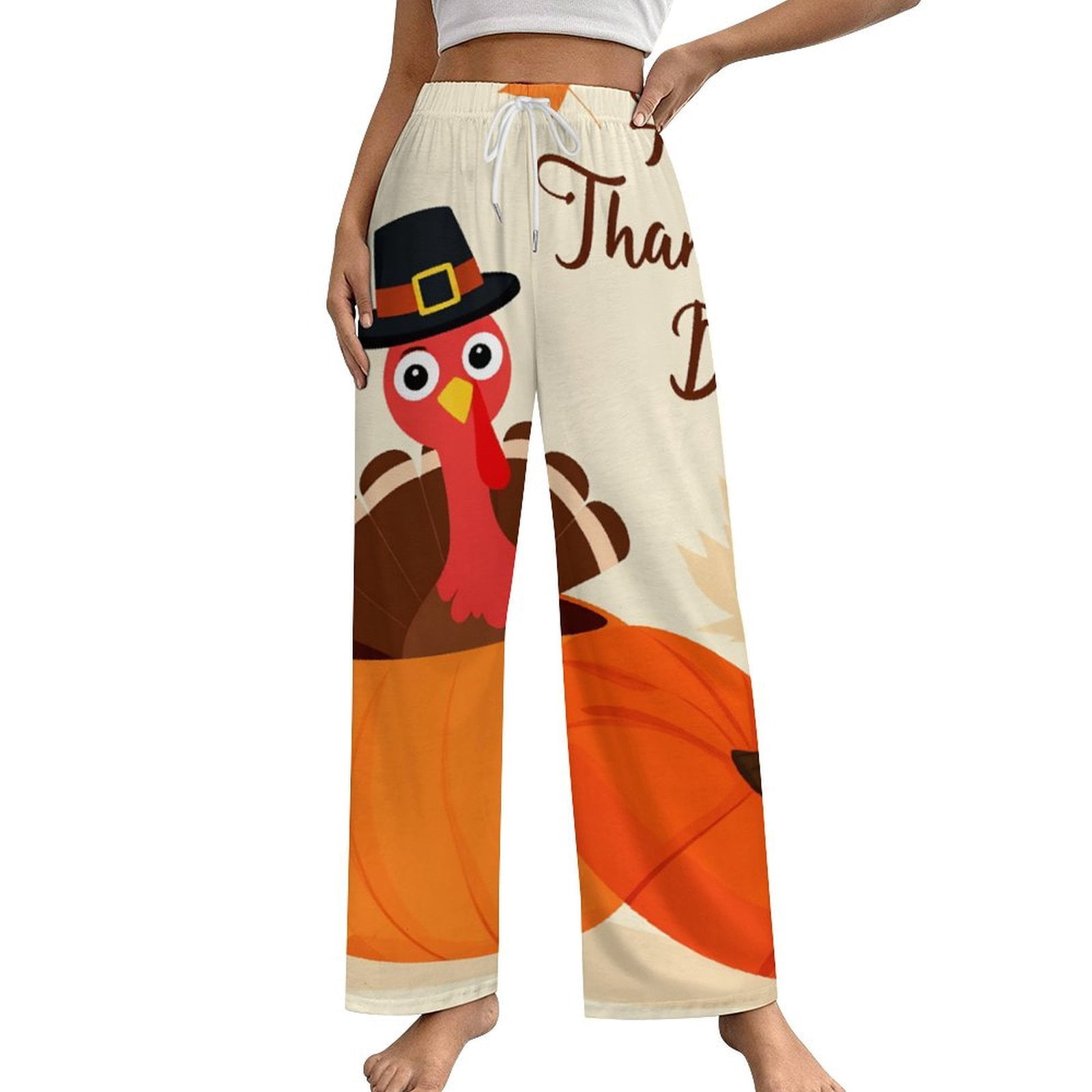 Autumn Happy Thanksgiving Turkey Pajamas For Women Loose Retro Night ...
