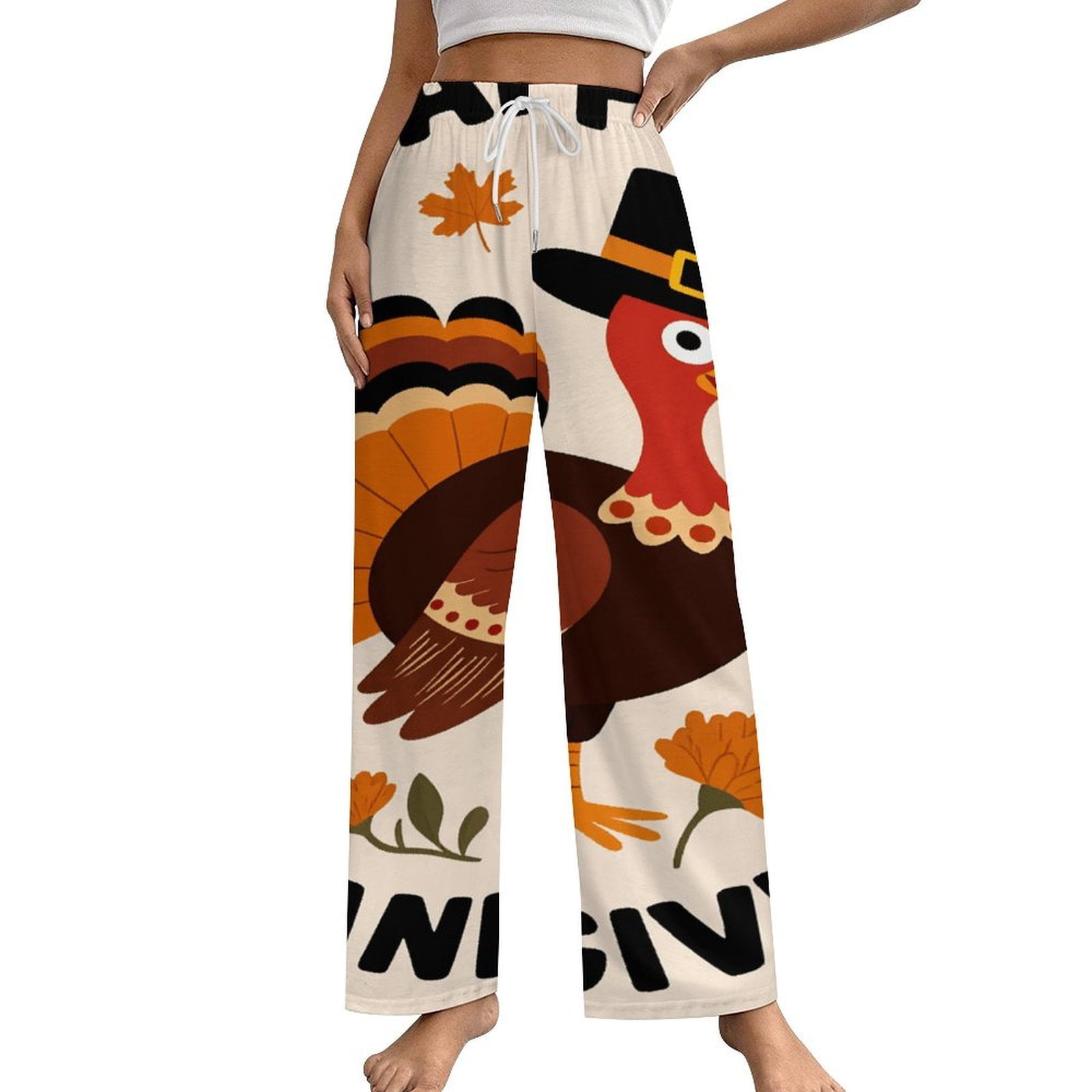 Autumn Happy Thanksgiving Turkey Pajamas For Women Loose Retro Night ...