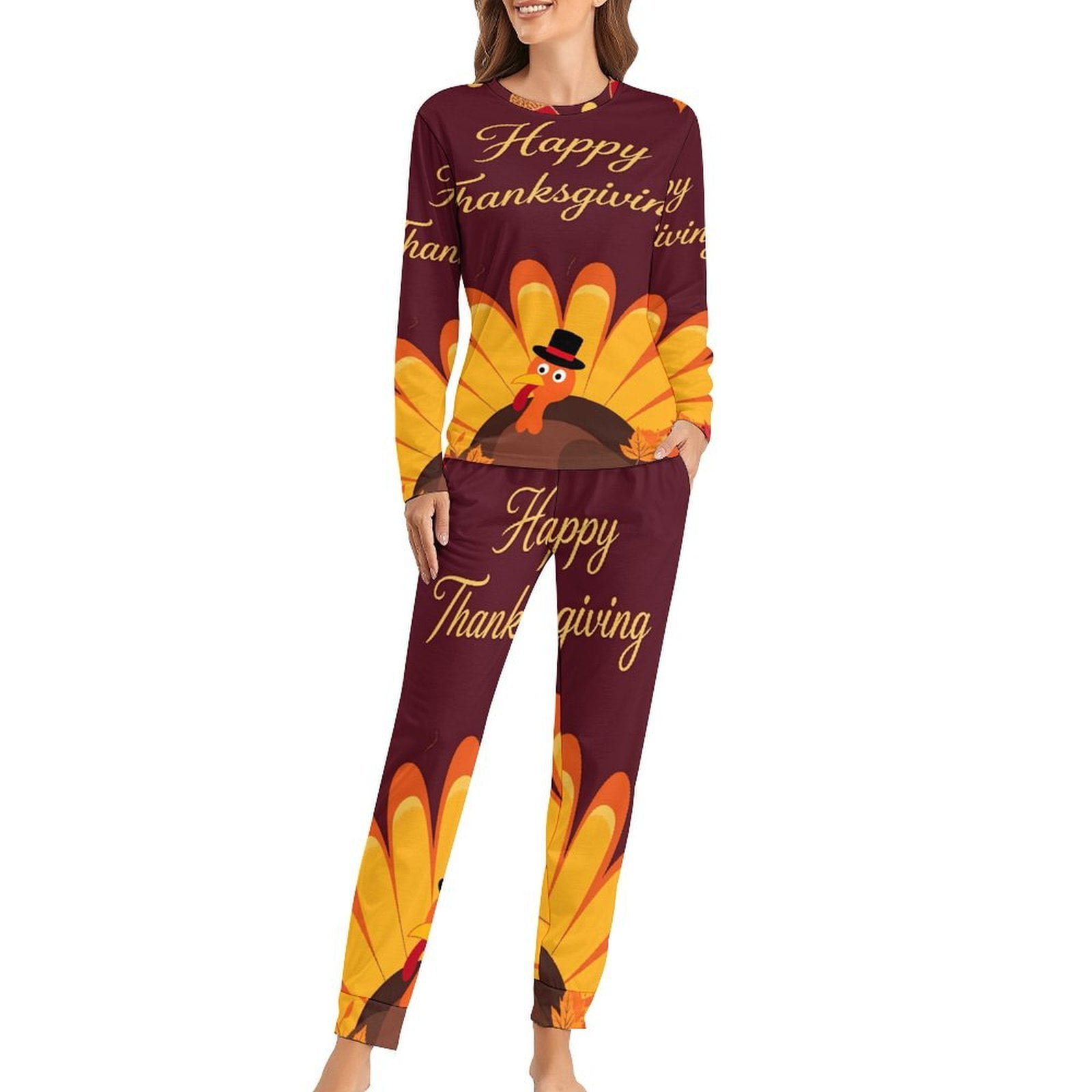 Autumn Happy Thanksgiving Turkey Pajamas Woman 2 Piece Vintage Pajamas ...