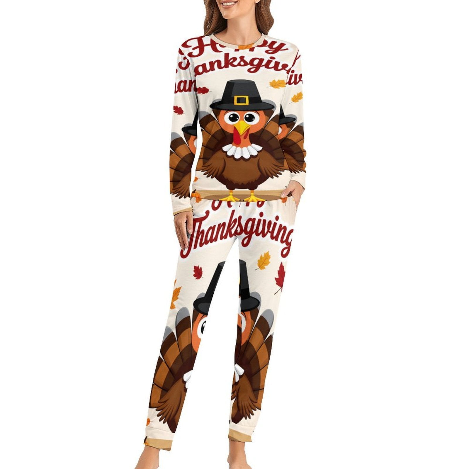 Autumn Happy Thanksgiving Turkey Pajamas Woman 2 Piece Vintage Pajamas ...