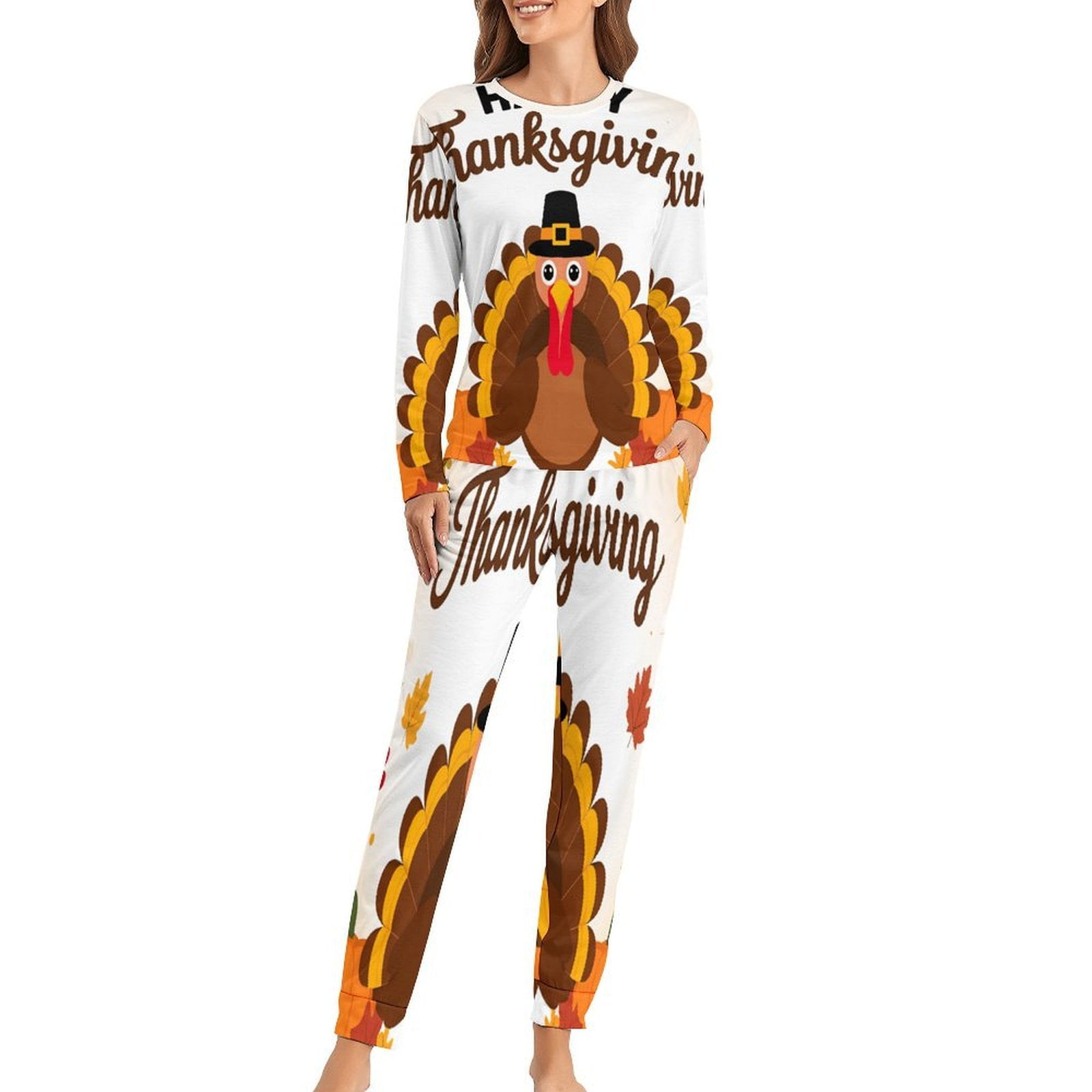 Autumn Happy Thanksgiving Turkey Pajamas Woman 2 Piece Vintage Pajamas ...