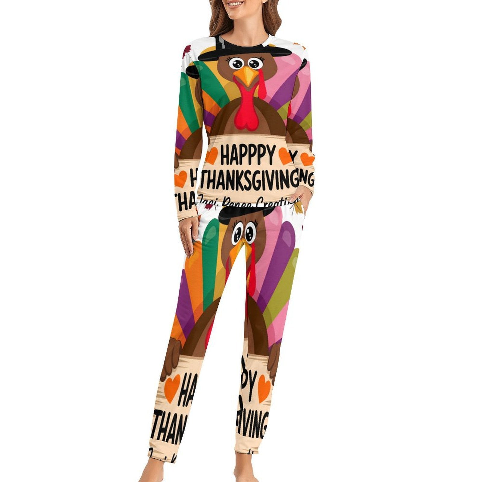 Autumn Happy Thanksgiving Turkey Pajamas Woman 2 Piece Vintage Pajamas ...