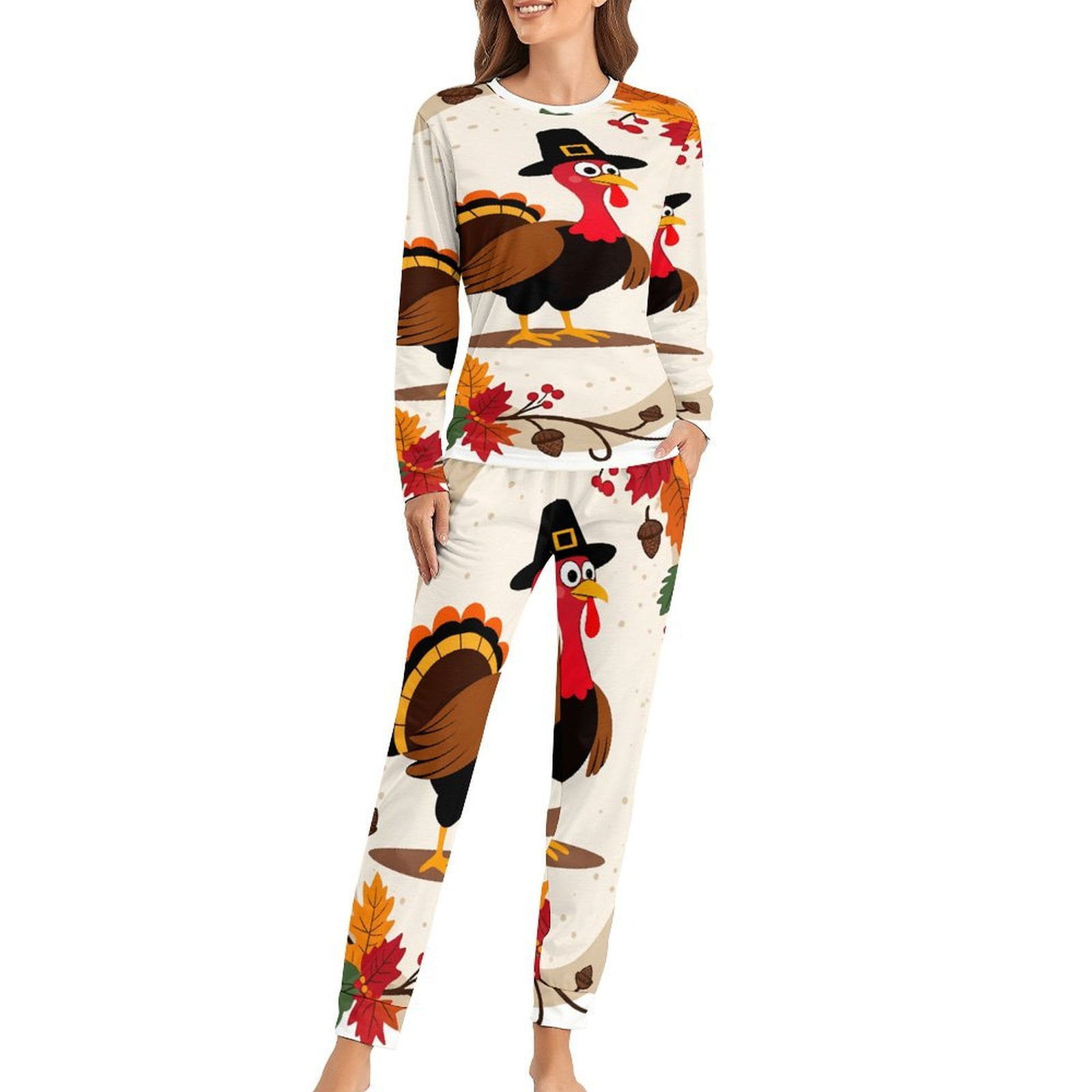 Autumn Happy Thanksgiving Turkey Pajamas Woman 2 Piece Vintage Pajamas ...
