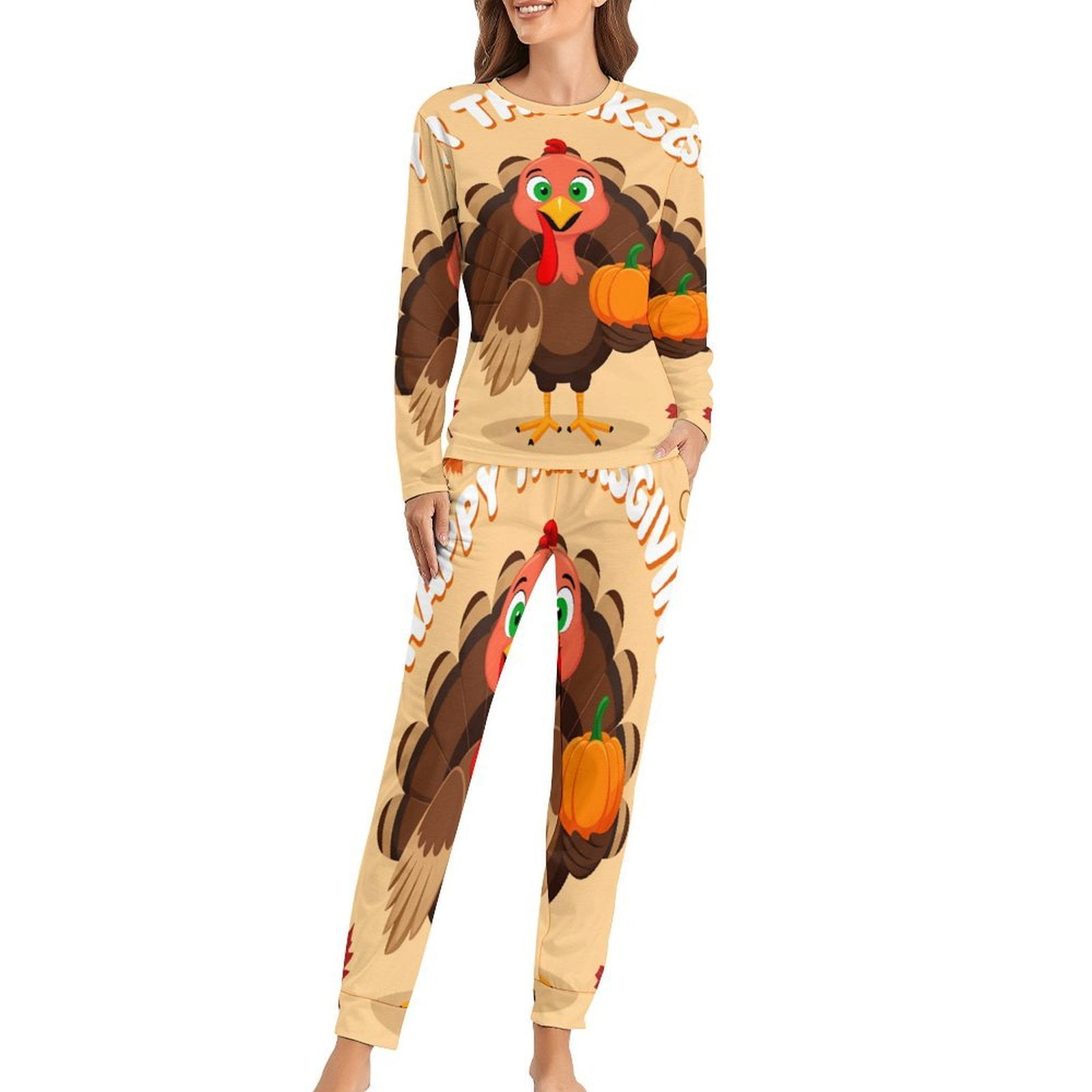 Autumn Happy Thanksgiving Turkey Pajamas Woman 2 Piece Vintage Pajamas ...