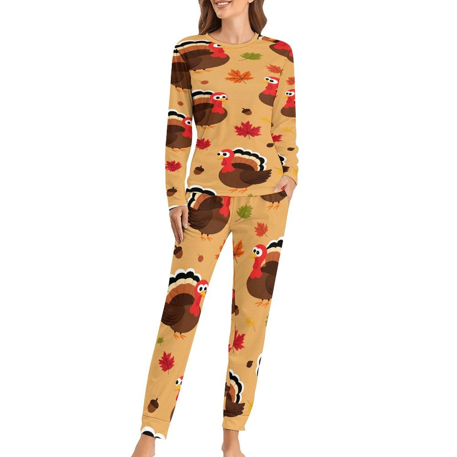 Autumn Happy Thanksgiving Turkey Pajamas Woman 2 Piece Vintage Pajamas ...