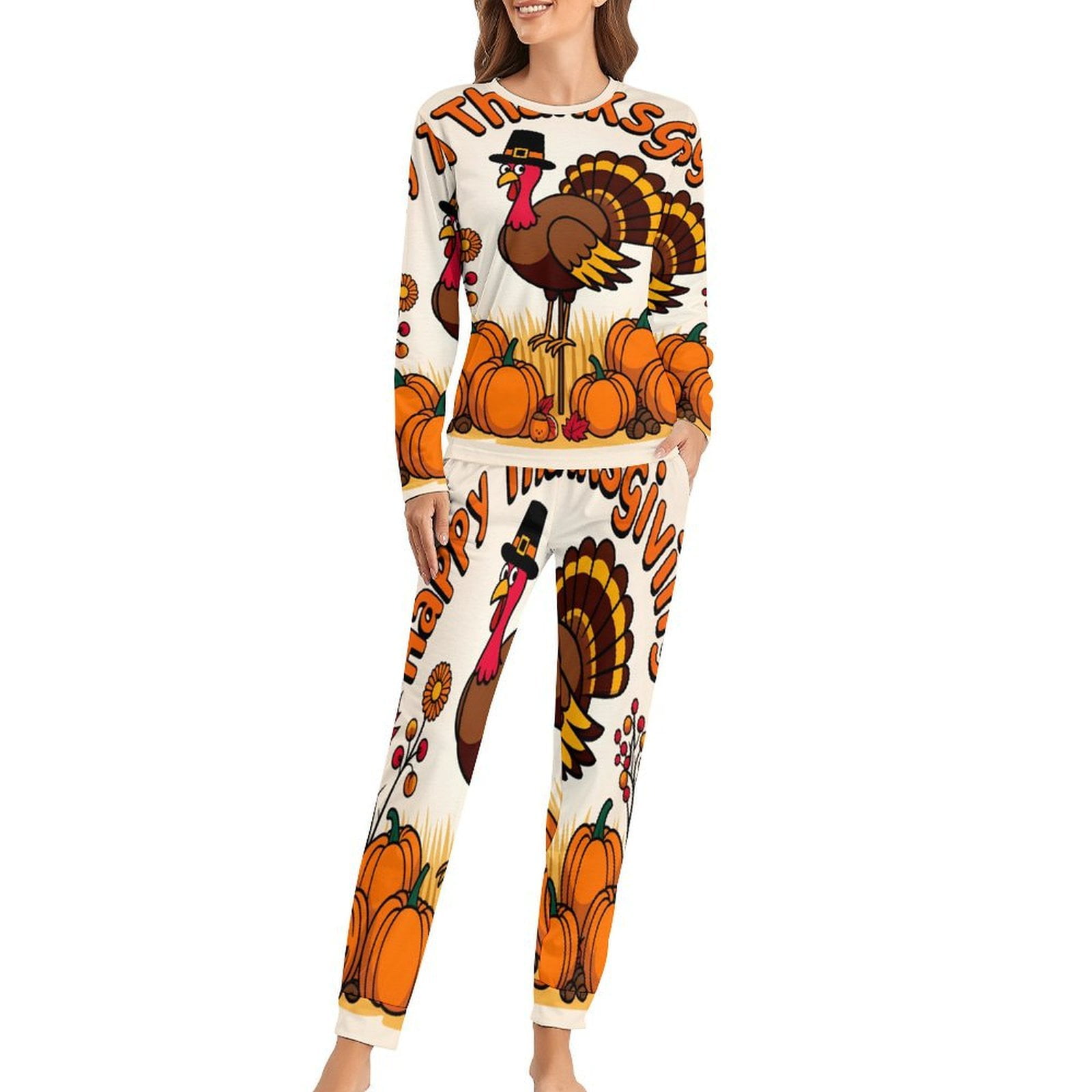 Autumn Happy Thanksgiving Turkey Pajamas Woman 2 Piece Vintage Pajamas ...